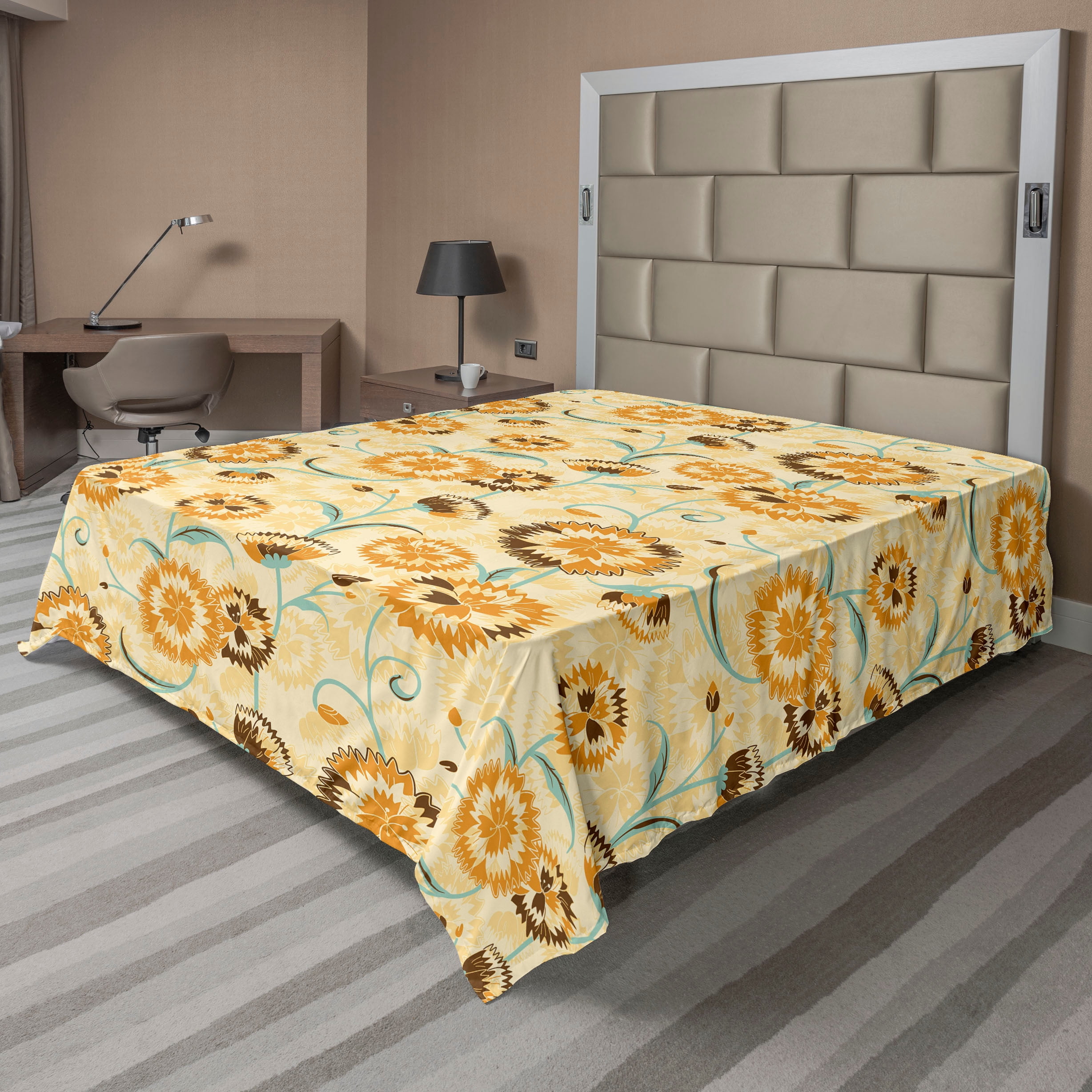 Ambesonne Floral Design Flat Bedding Sheet Soft Top Sheet, Geometric ...