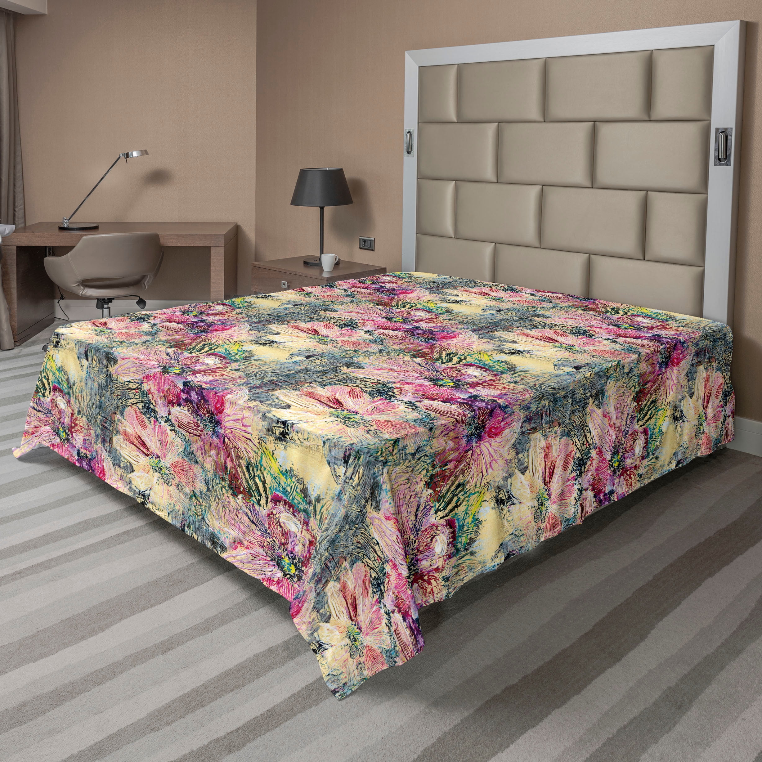 Ambesonne Floral Design Flat Bedding Sheet Soft Top Sheet, Grunge ...