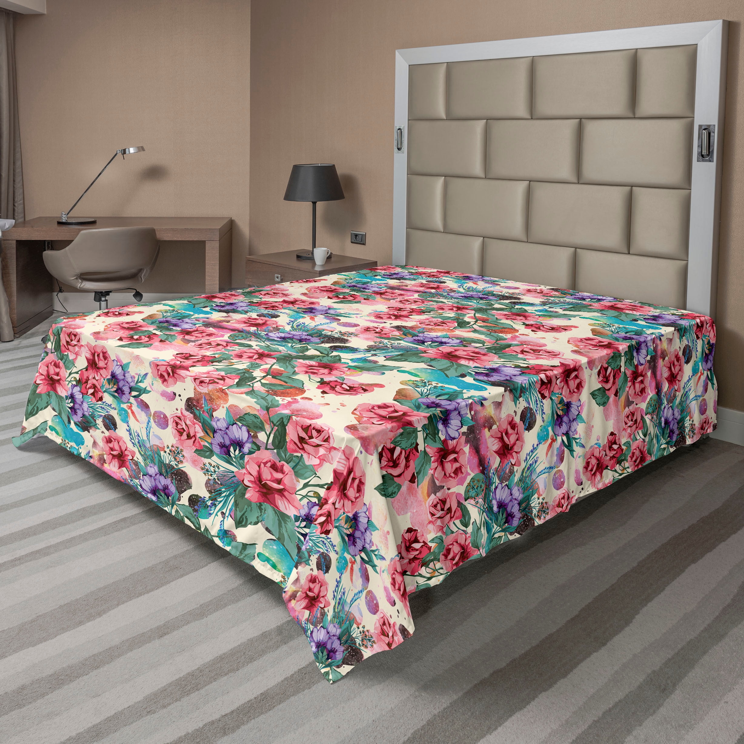 Ambesonne Floral Design Flat Bedding Sheet Soft Top Sheet, Leaves and ...