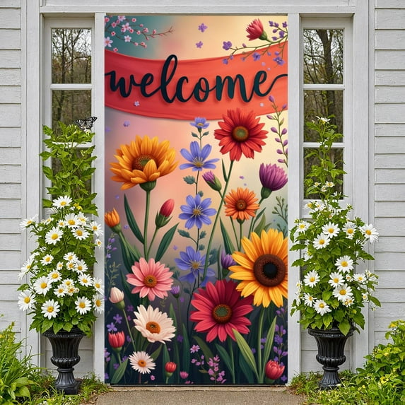 Floral Design Live Happy Banner Tropical Nature Backdrop Colorful ...