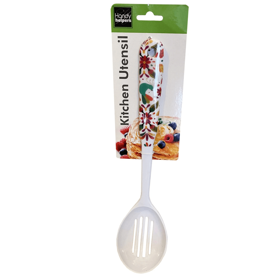 Floral Design Melamine Kitchen Tool Slotted Spoon, Durable White ...