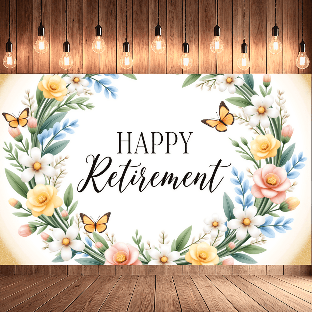 Floral Design Retirement Celebration Banner Decorative Flower Pattern ...