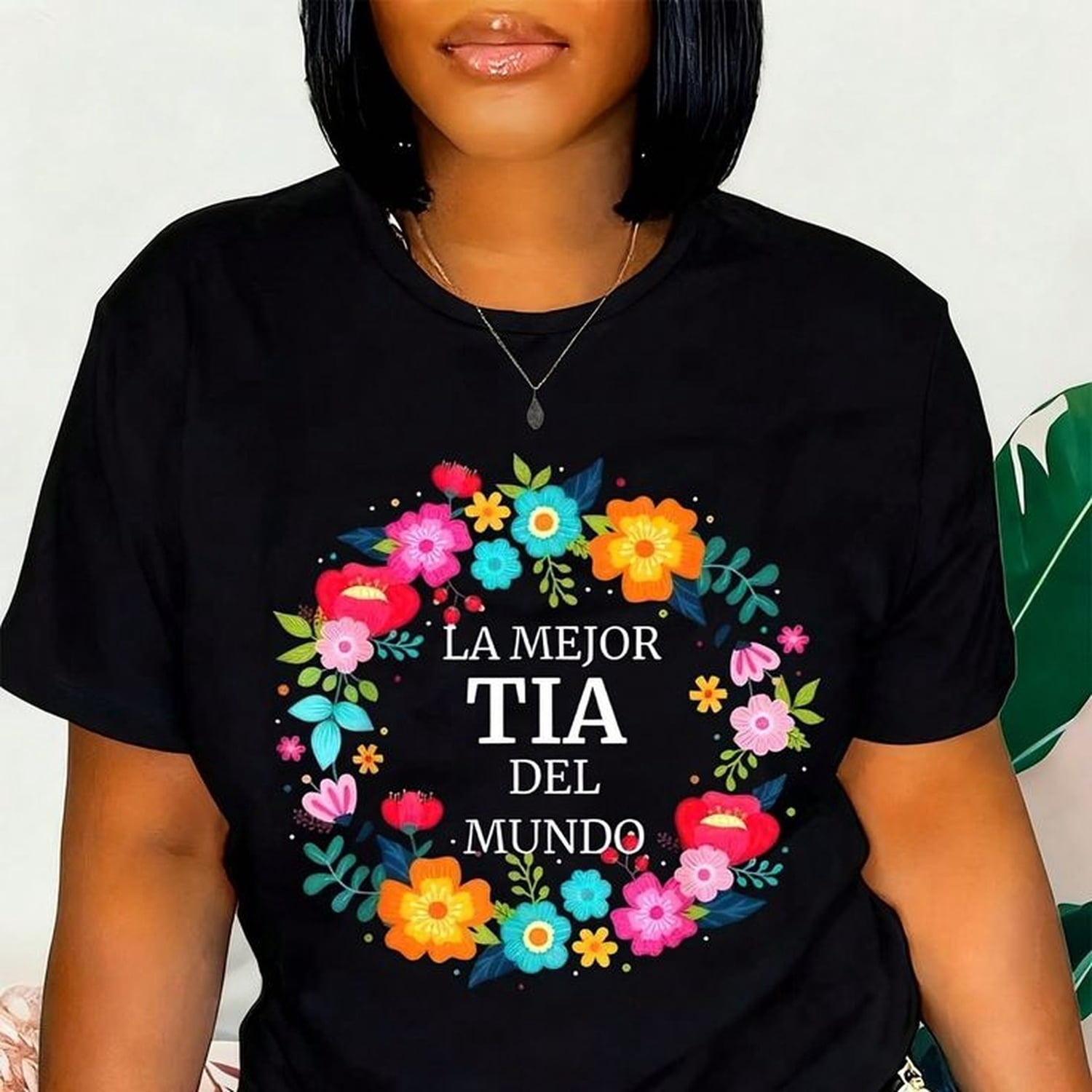 Floral Design T-S1Hirt La Mejor Tia Del Mundo Text Print Gift For Aunt ...