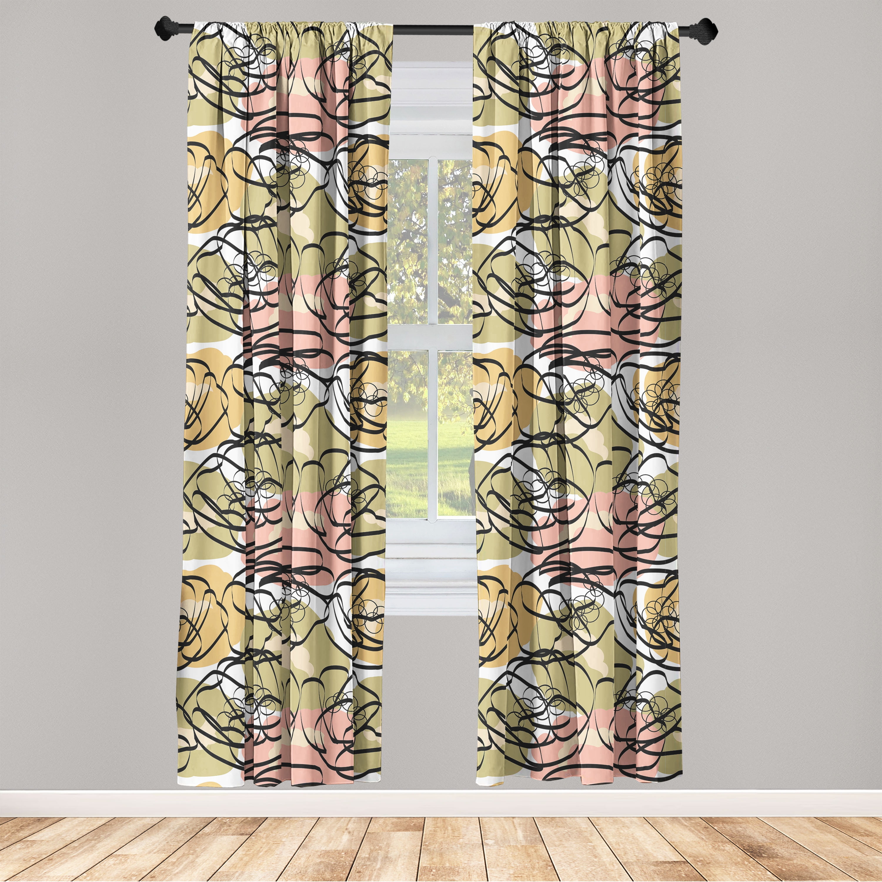 Floral Design Window Curtains, Modern Silhouettes of Garden Scene Rose ...