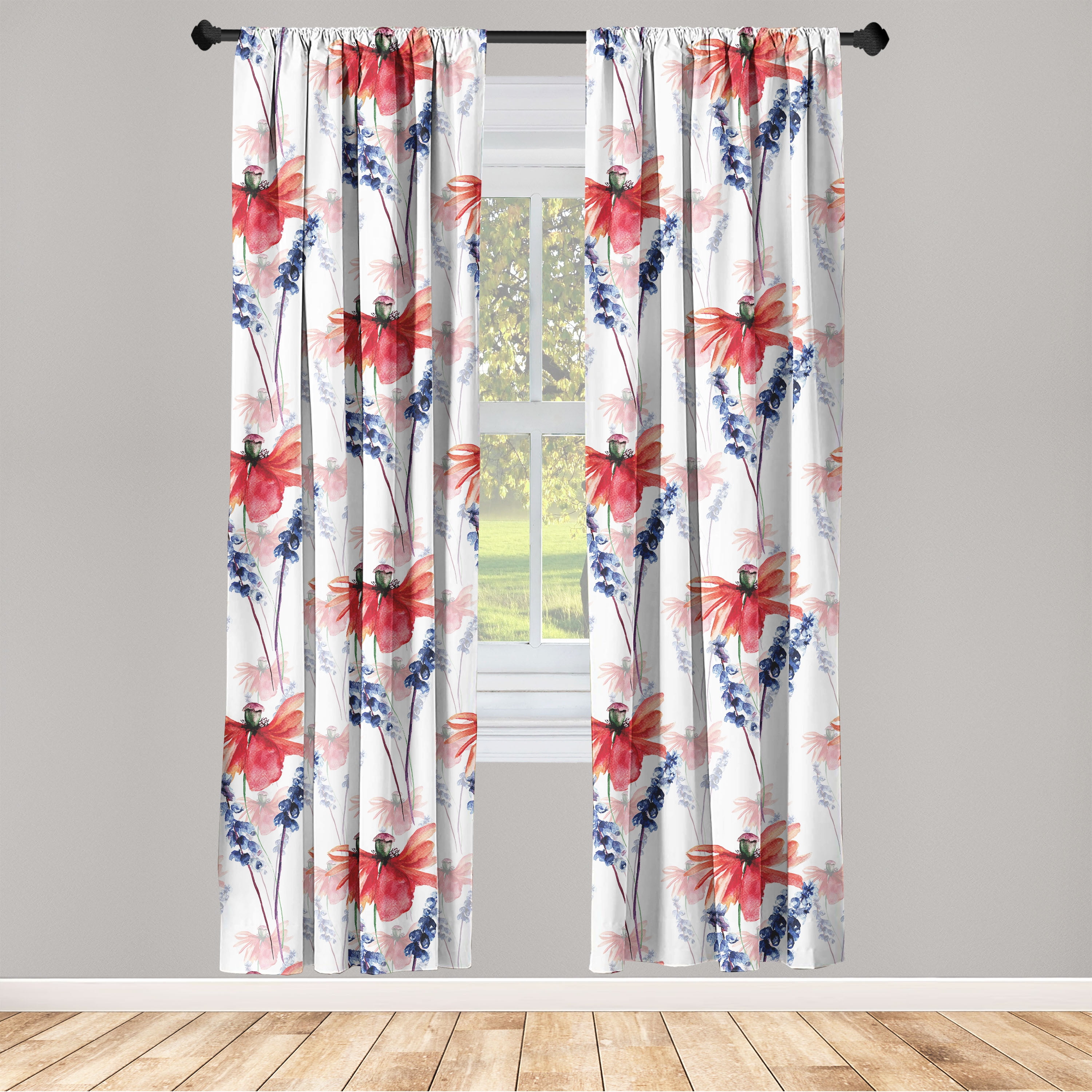Floral Design Window Curtains, Poppy Petals and Wild Flowers in ...