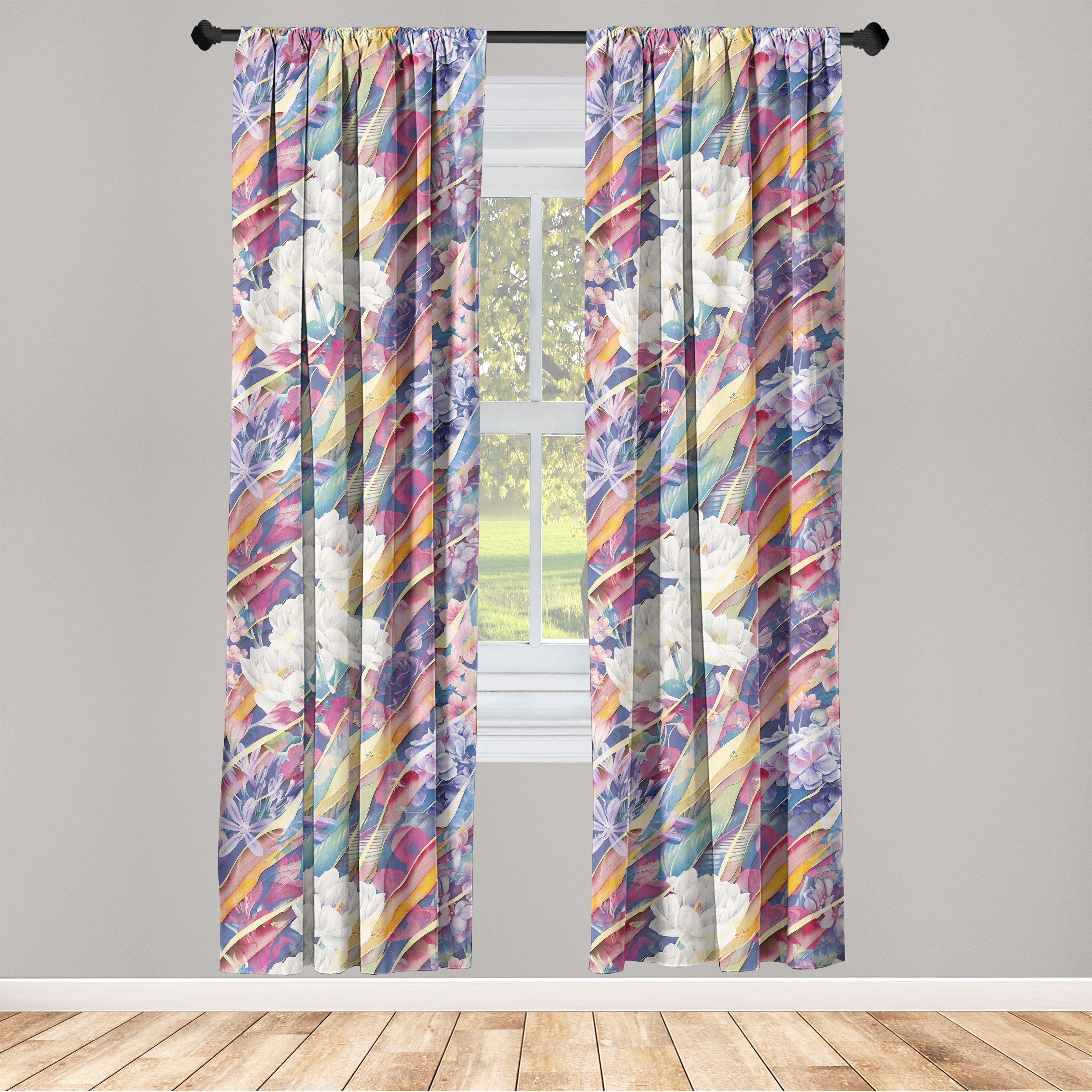 Floral Design Window Curtains, Psychedelic Vibes Colorful Design ...