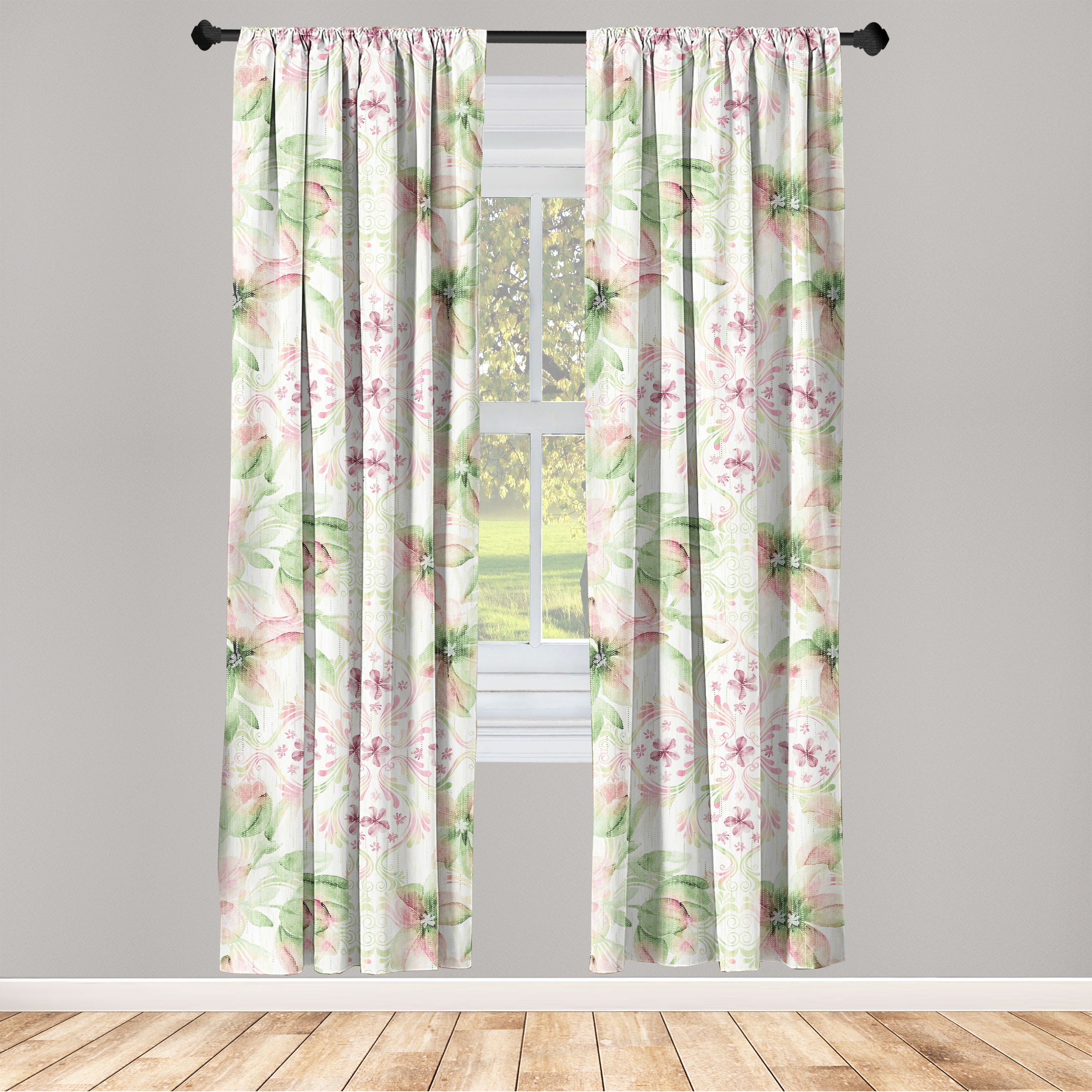 Floral Design Window Curtains, Romantic Inspirations Delicate Flowers ...