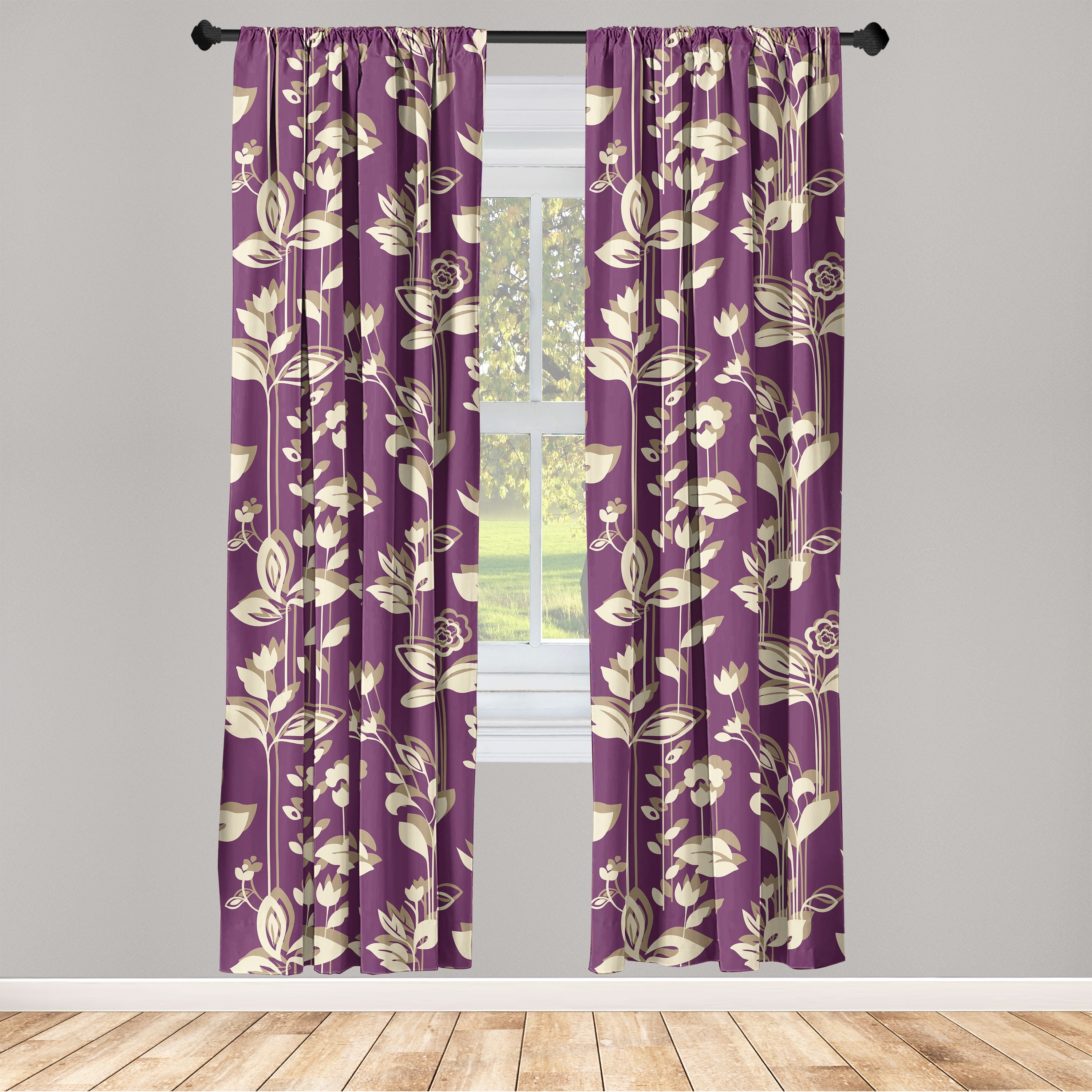 Floral Design Window Curtains, Simple Boho Romantic Flower Silhouettes ...