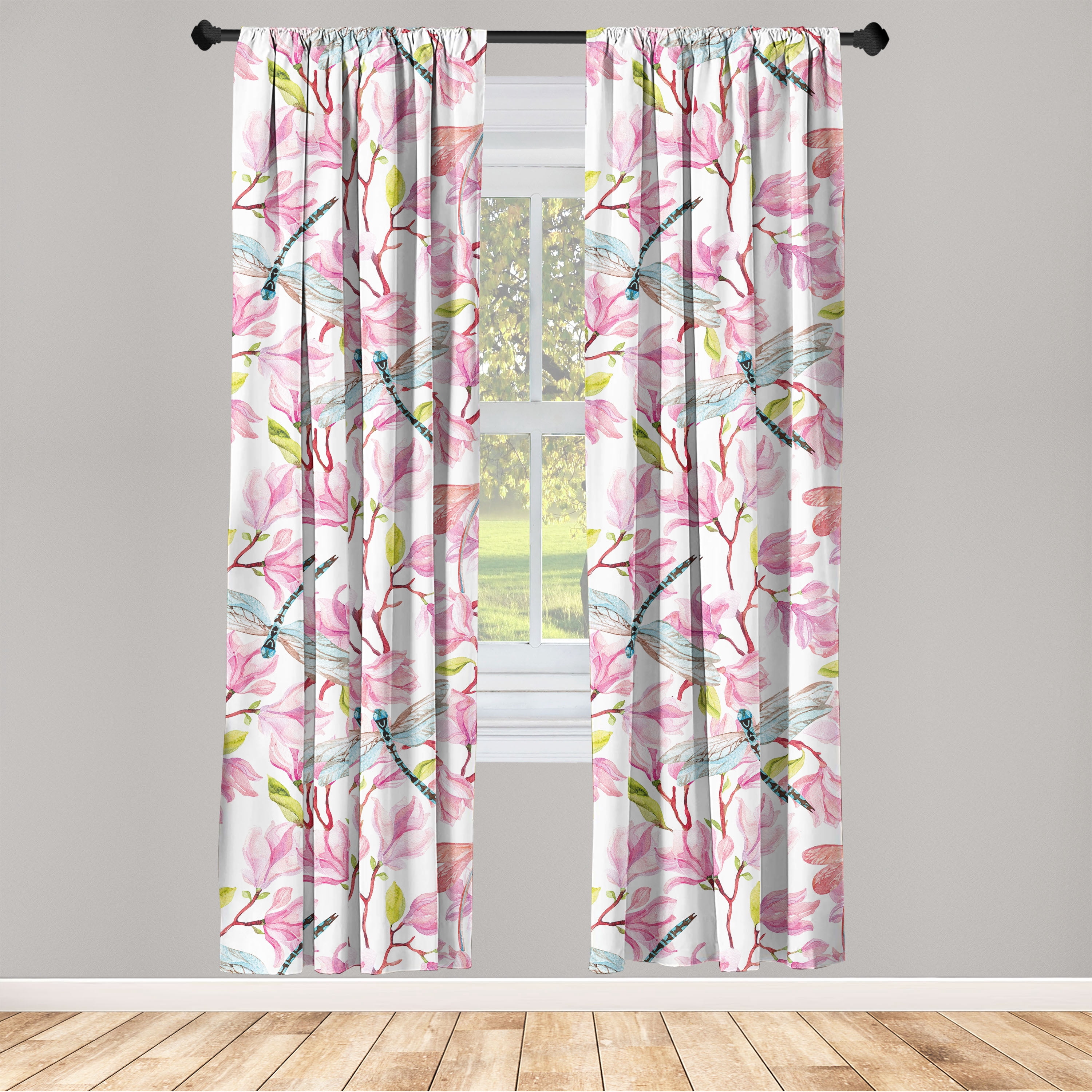 Floral Design Window Curtains, Watercolor Springtime Scene Flowers with ...
