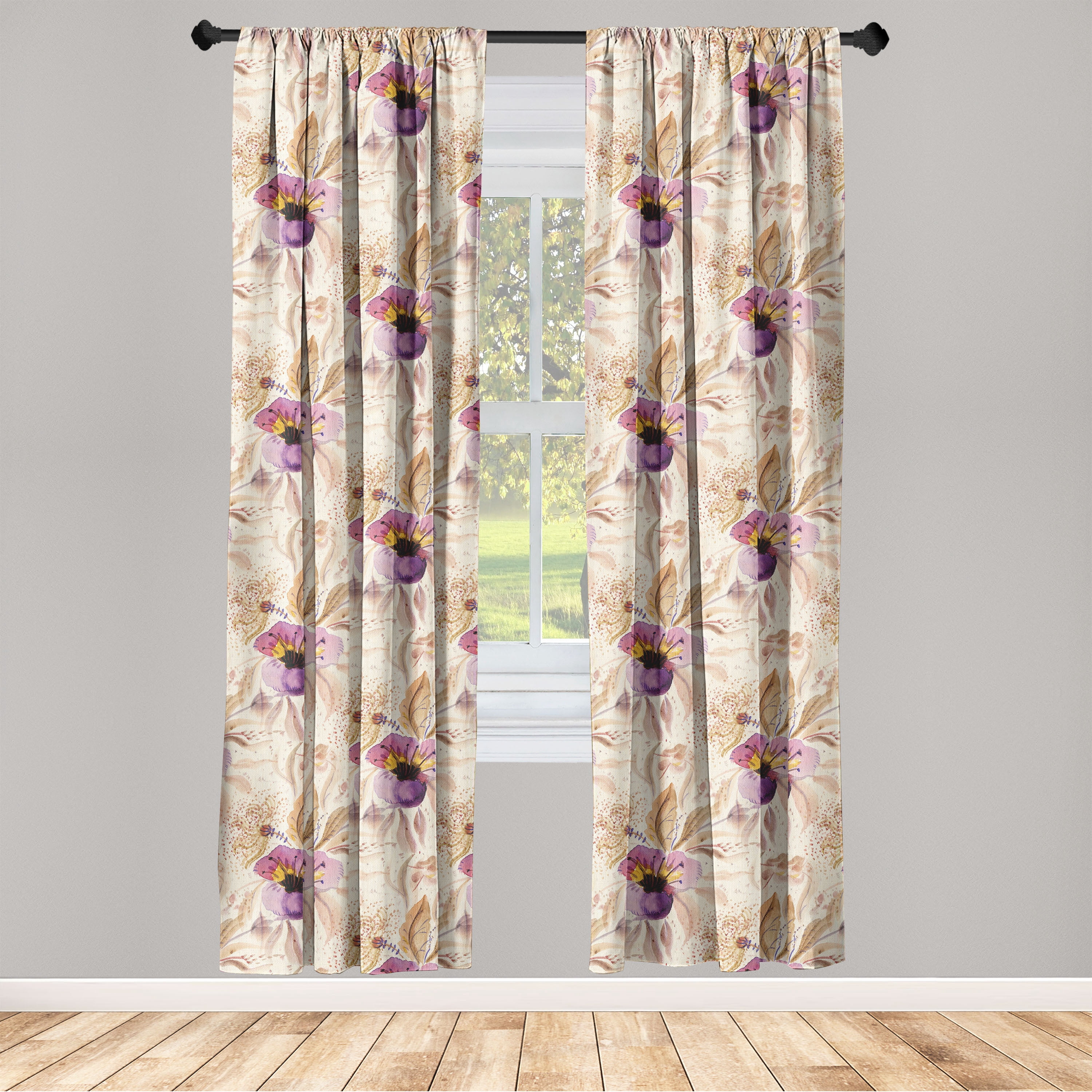 Floral Design Window Curtains, Watercolors Style Flowers Vintage ...