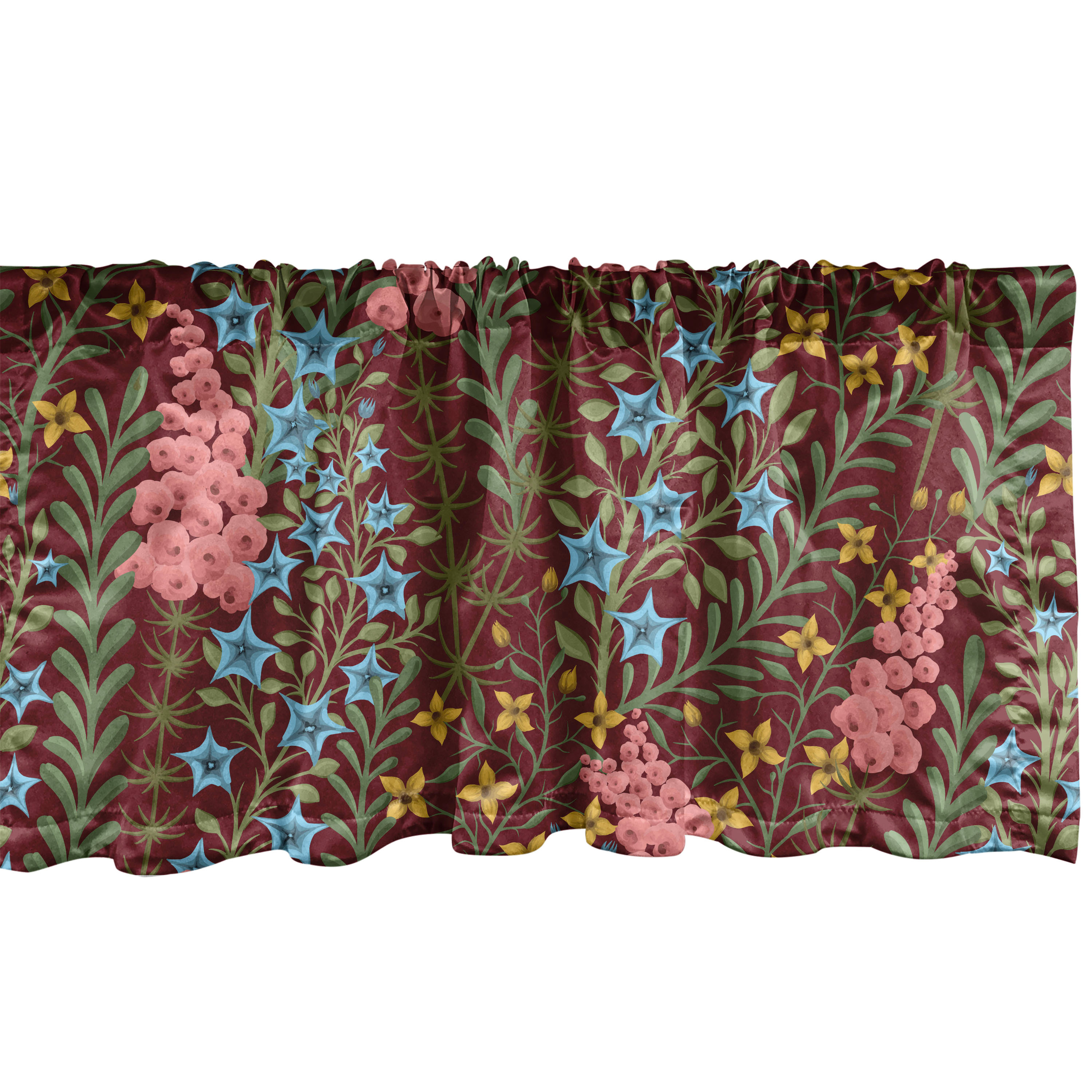 Floral Design Window Valance, Bohemian Forest Illustration with Flowers ...
