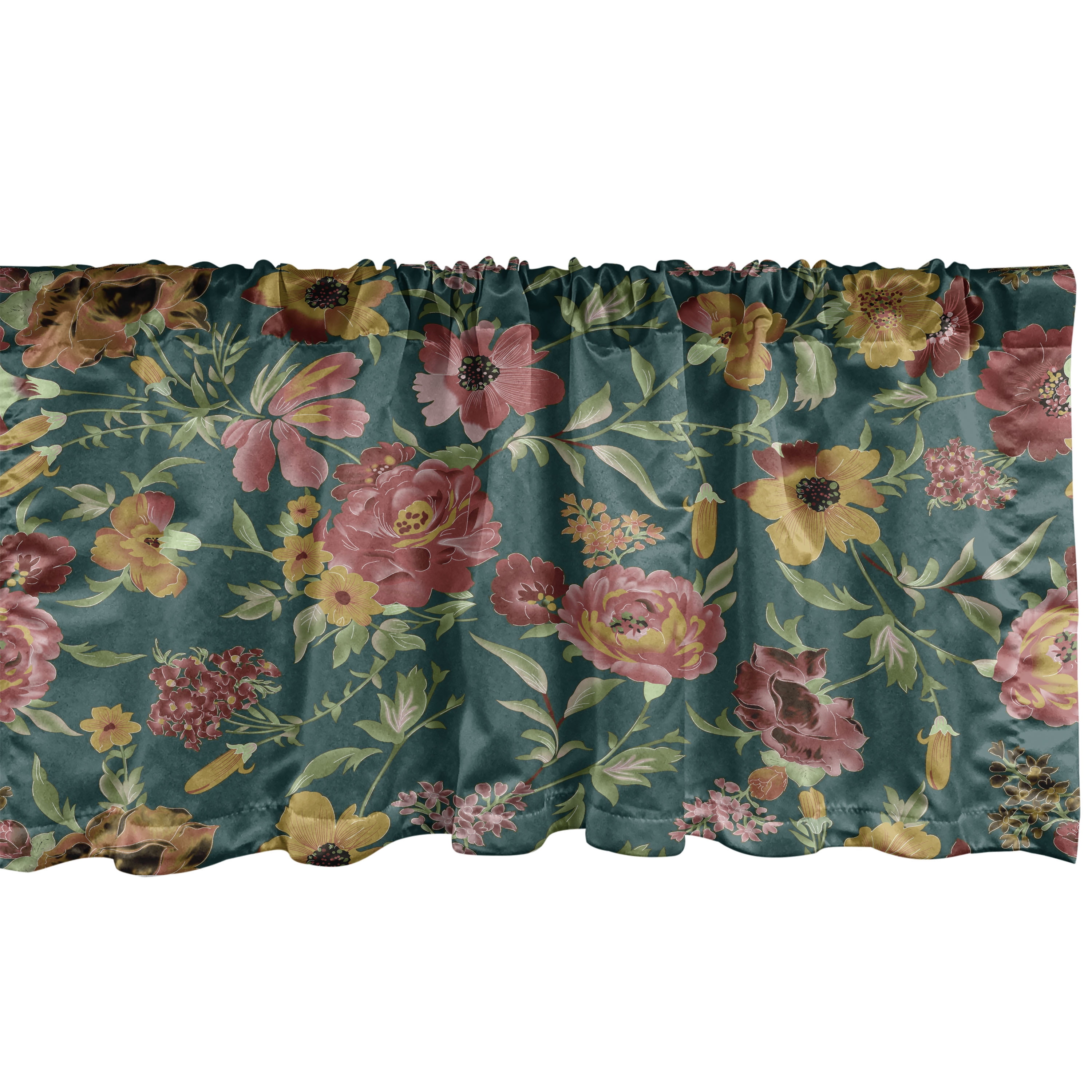 Floral Design Window Valance, Botany Autumn Colors Flowers Vintage and ...