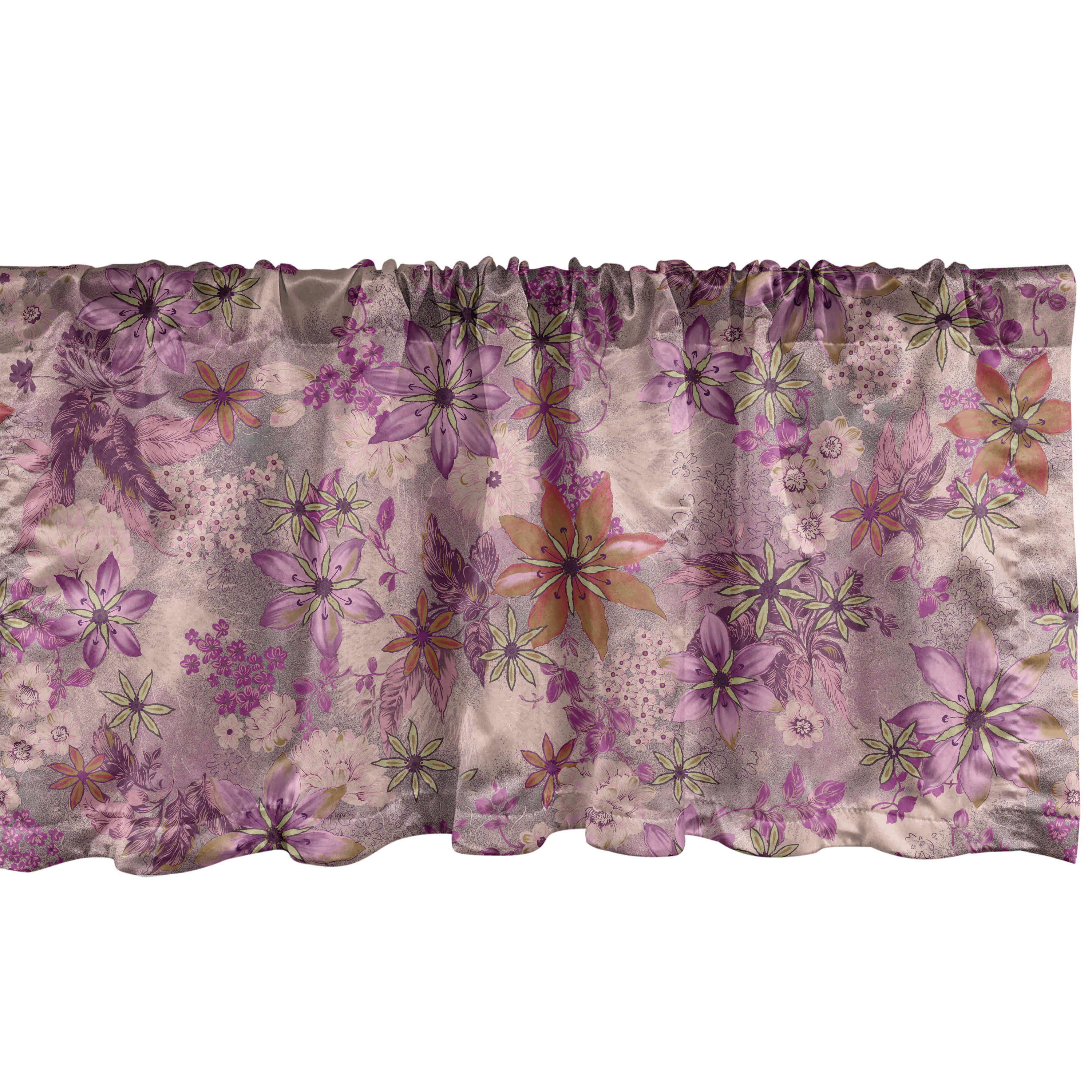 Floral Design Window Valance, Dreamy Garden Themed Purple Tone Flowers ...