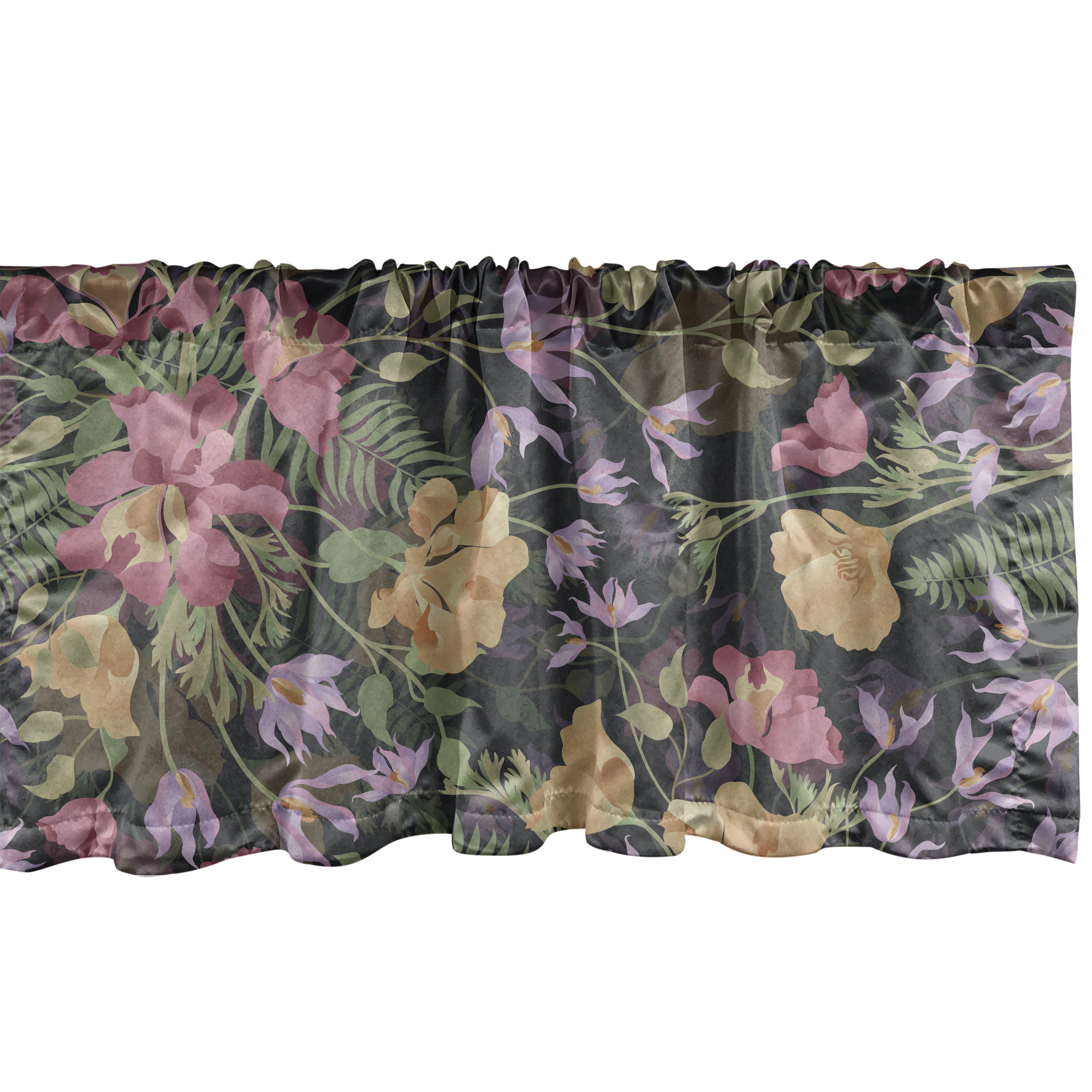 Floral Design Window Valance, Fantasy Woodland Garden Scene Flowers and ...