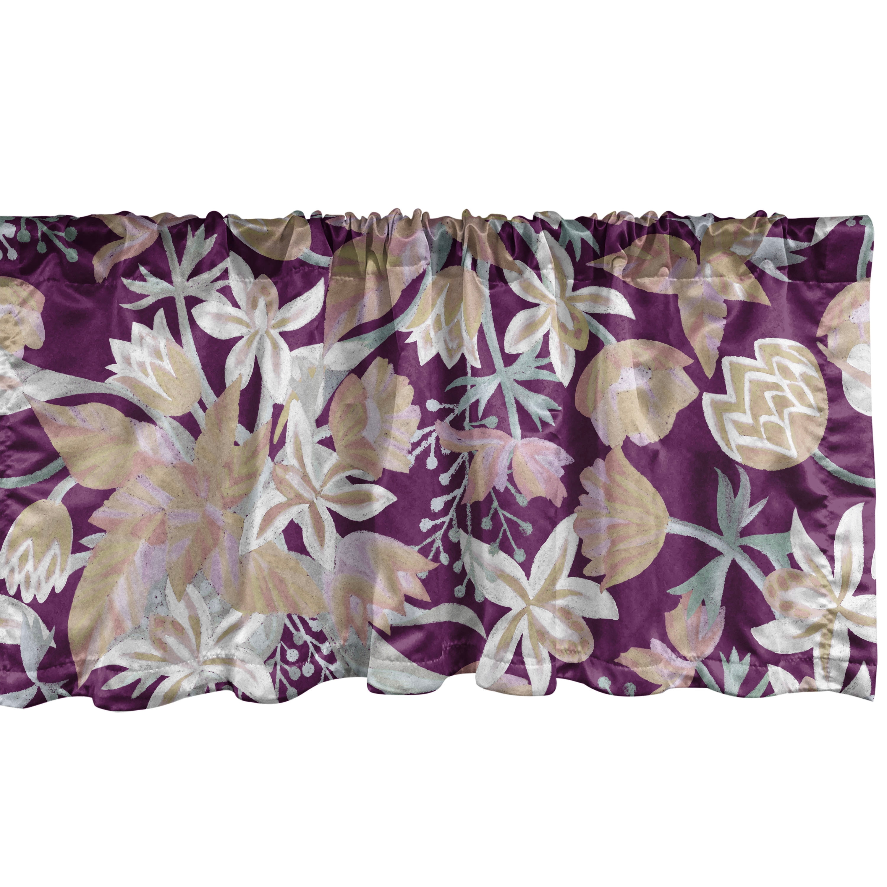 Floral Design Window Valance, Garden Scene Flowers with Leaves Greenery ...