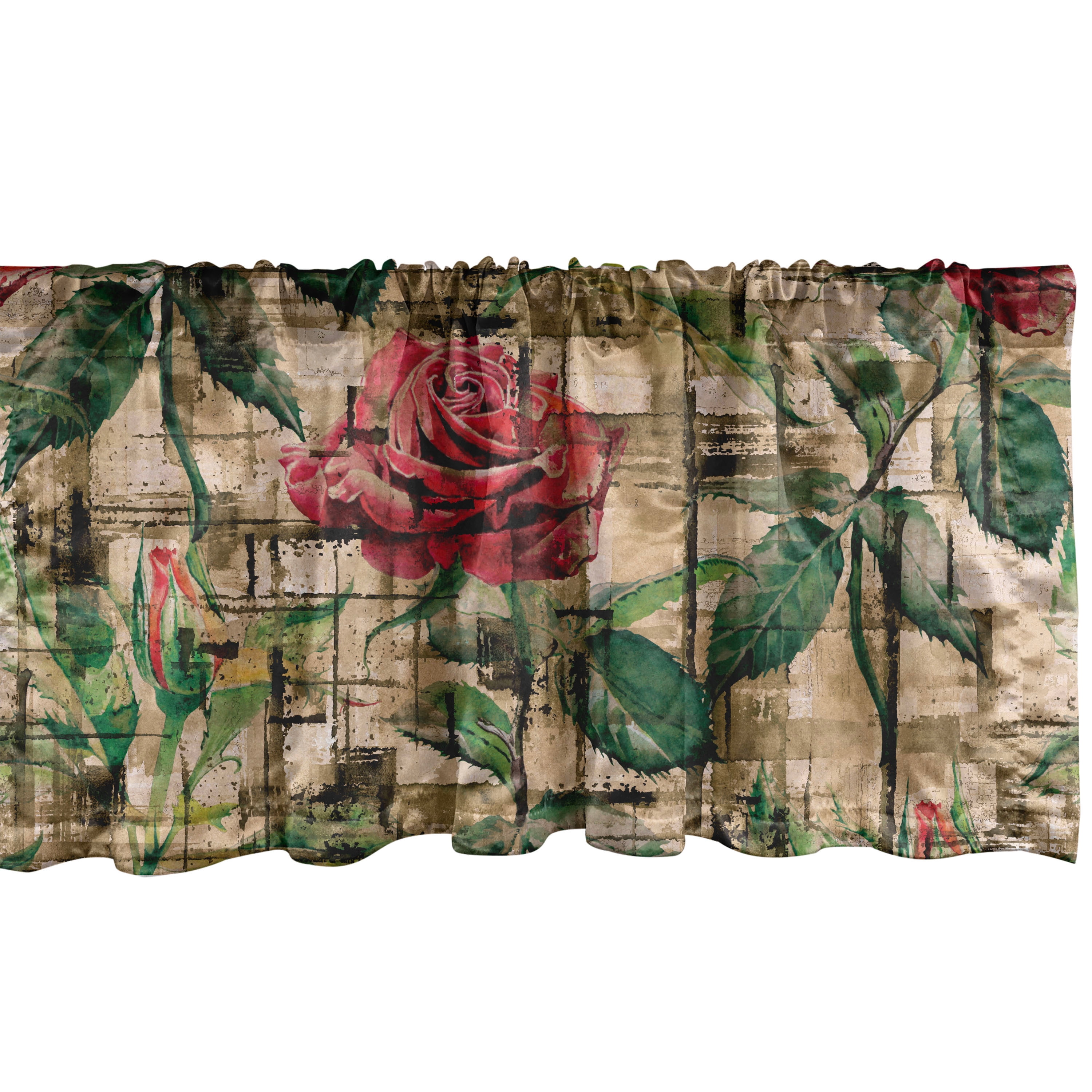 Floral Design Window Valance, Leaves Greenery with Delicate Rose ...