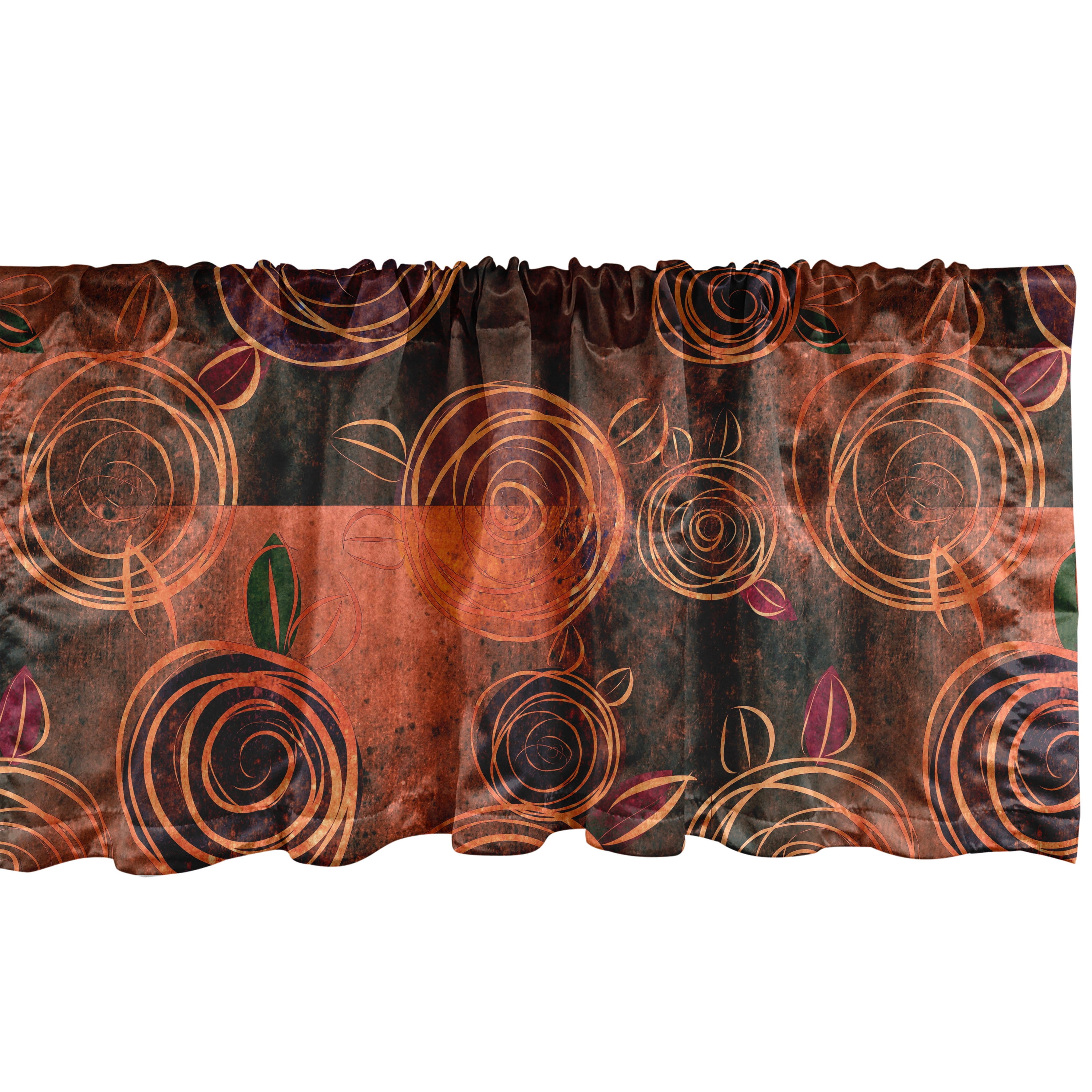 Floral Design Window Valance, Linear Style Illustrated Grunge Rose ...