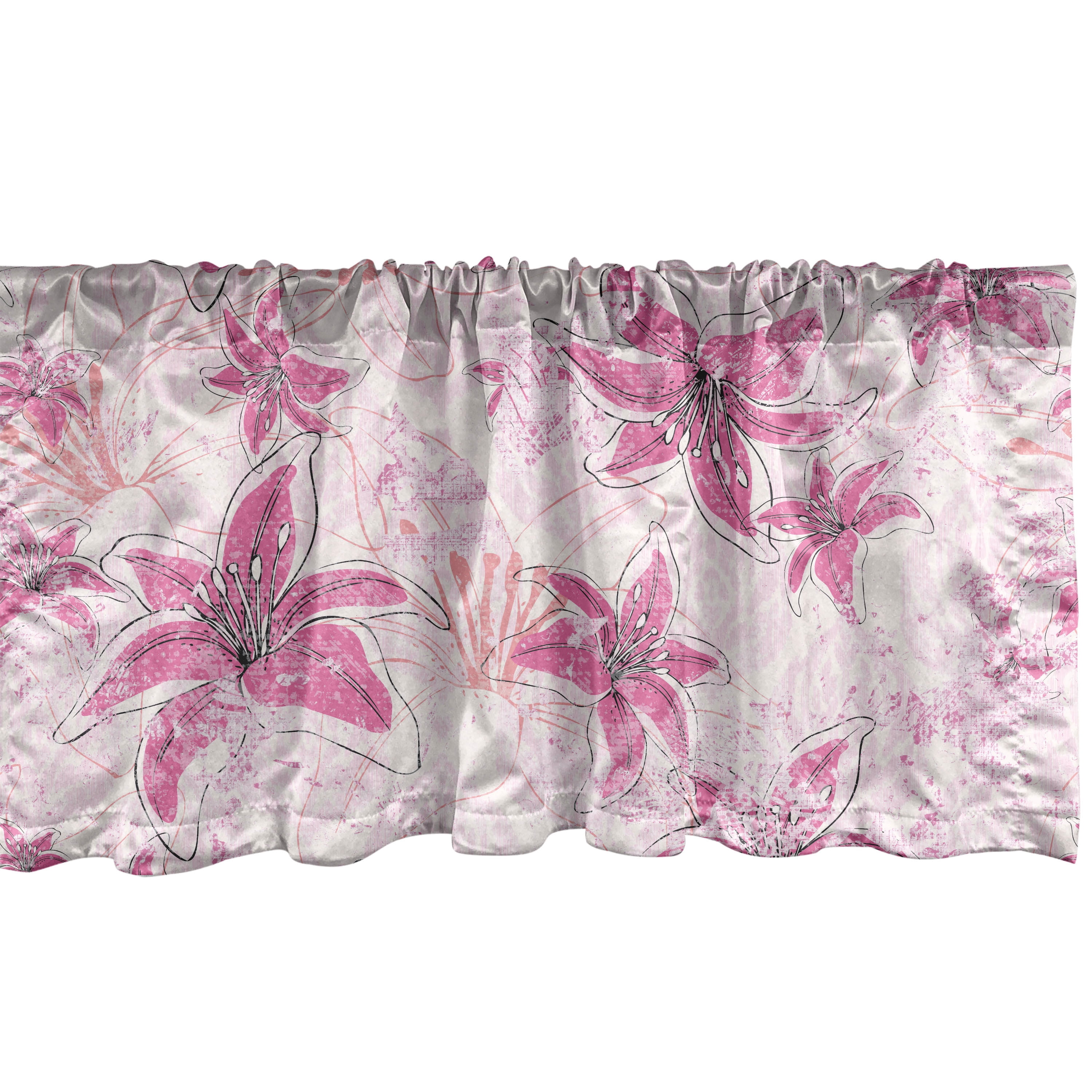 Floral Design Window Valance, Retro Pattern of Lily Flowers on Grunge ...