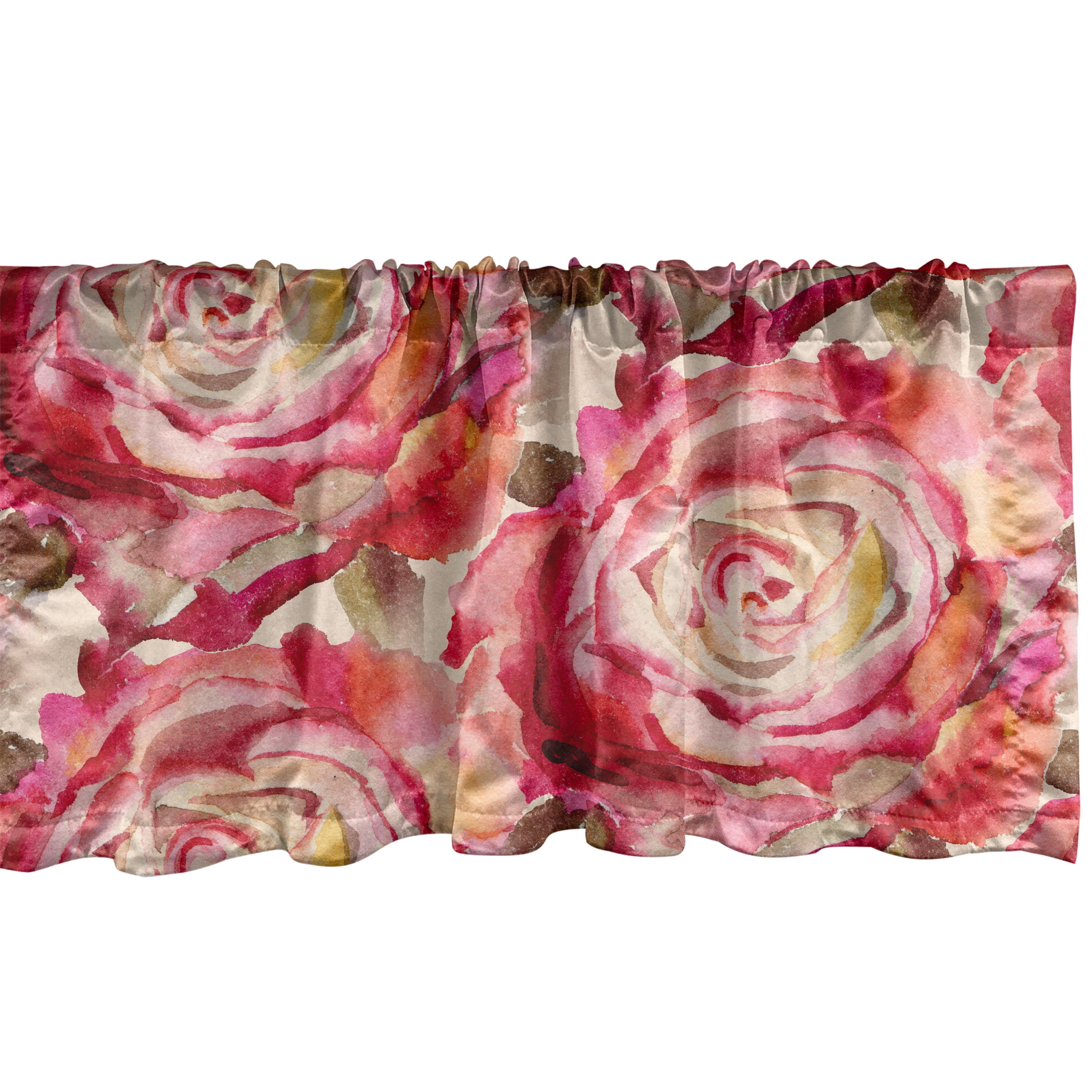 Floral Design Window Valance, Retro Watercolor Rose Pattern with ...