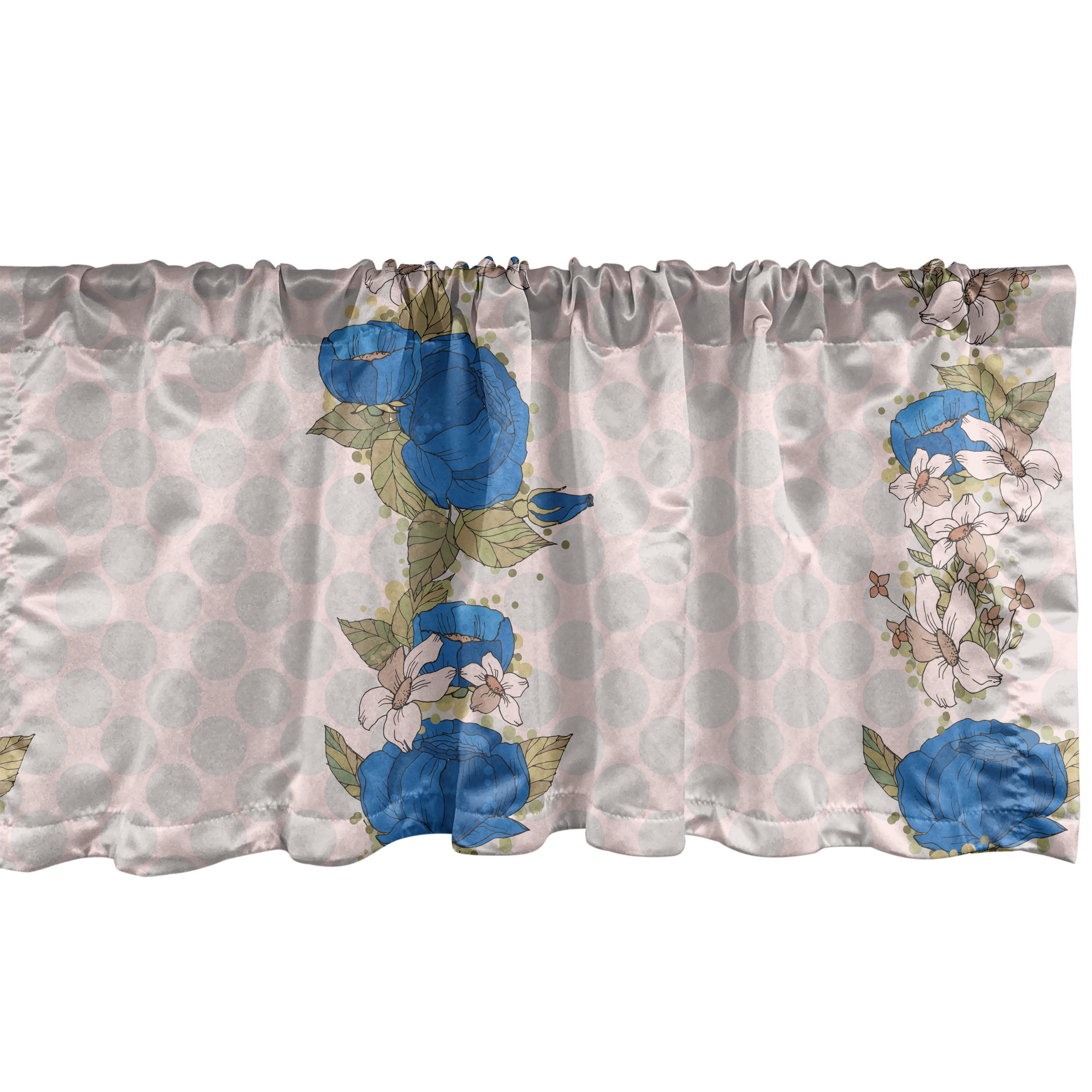 Floral Design Window Valance, Rose and Peony Pattern With Leaves ...