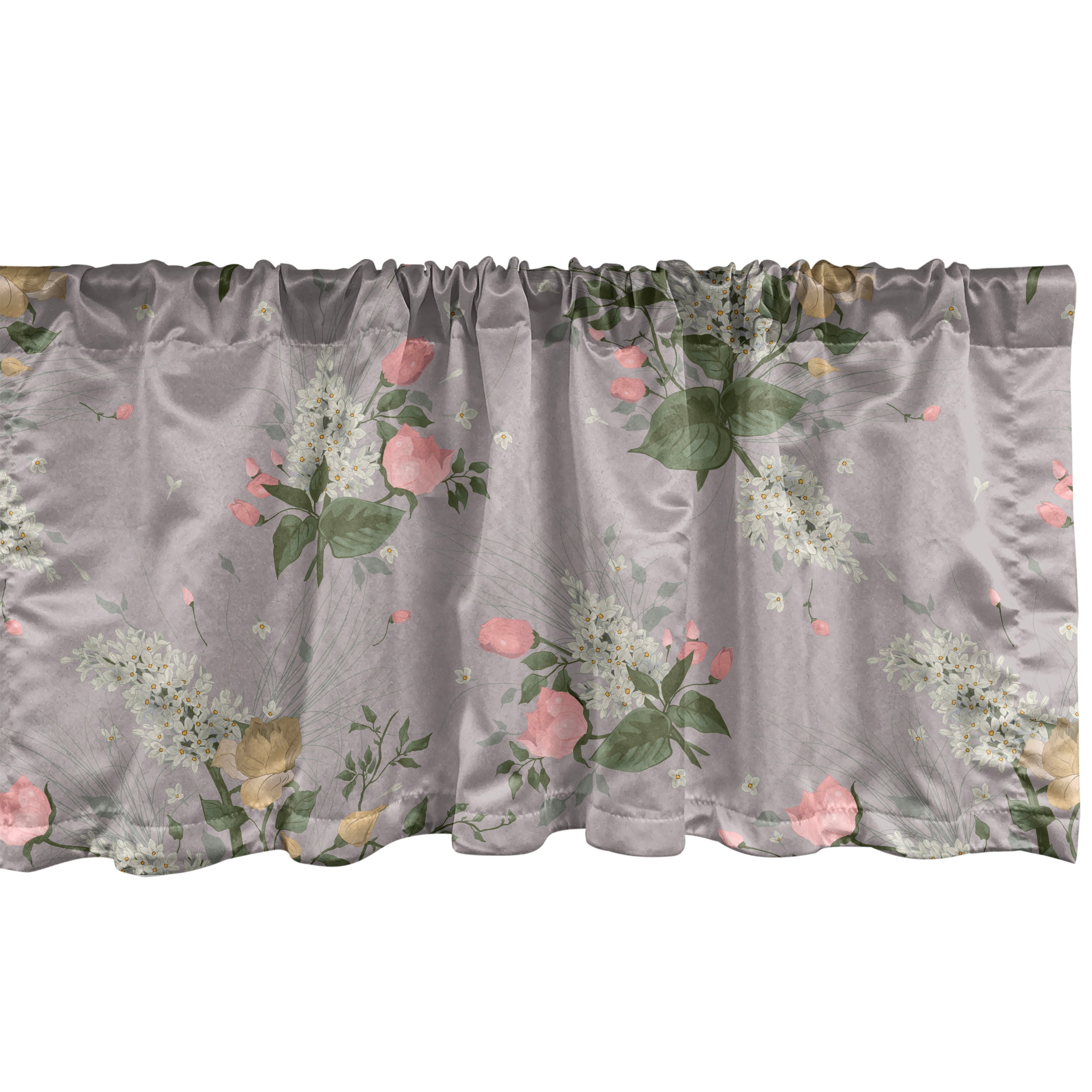 Floral Design Window Valance, Simplistic Blooming Rose and Lilac ...