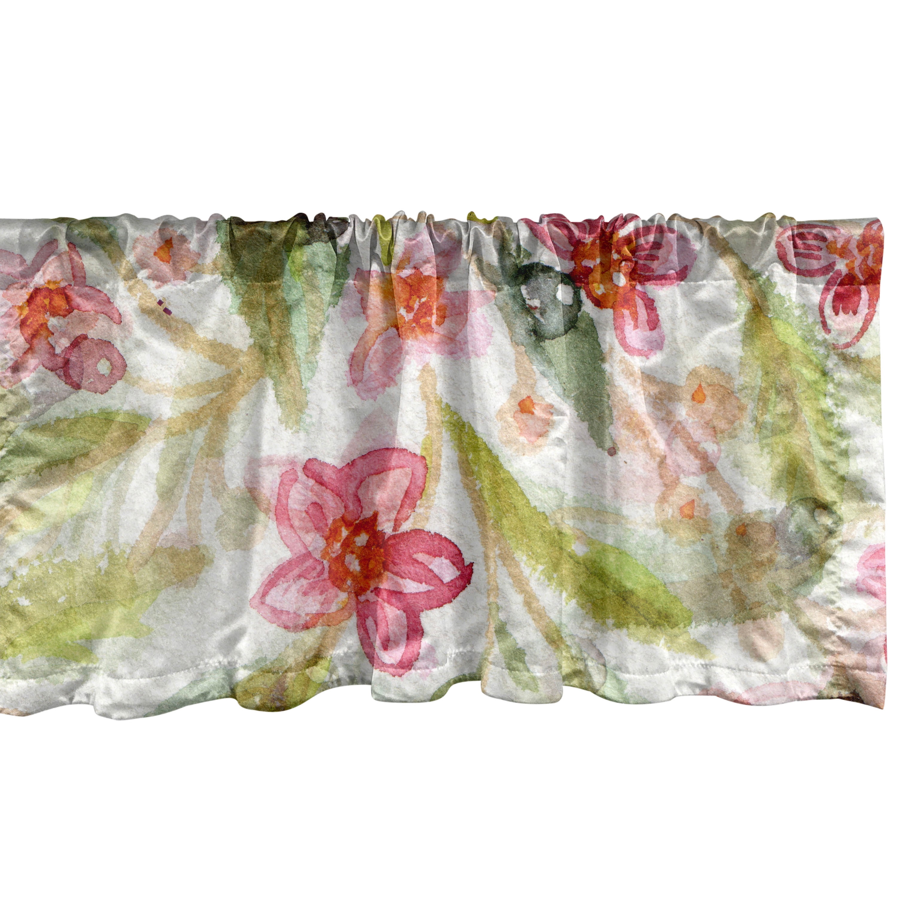 Floral Design Window Valance, Simplistic Modern Flowers with Leaves ...