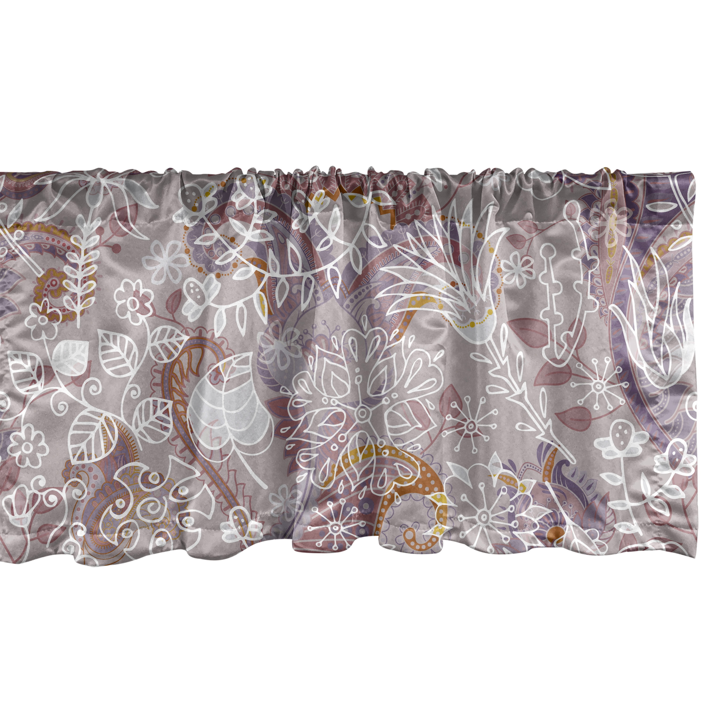 Floral Design Window Valance, Vintage Design Linear Flowers Silhouettes ...