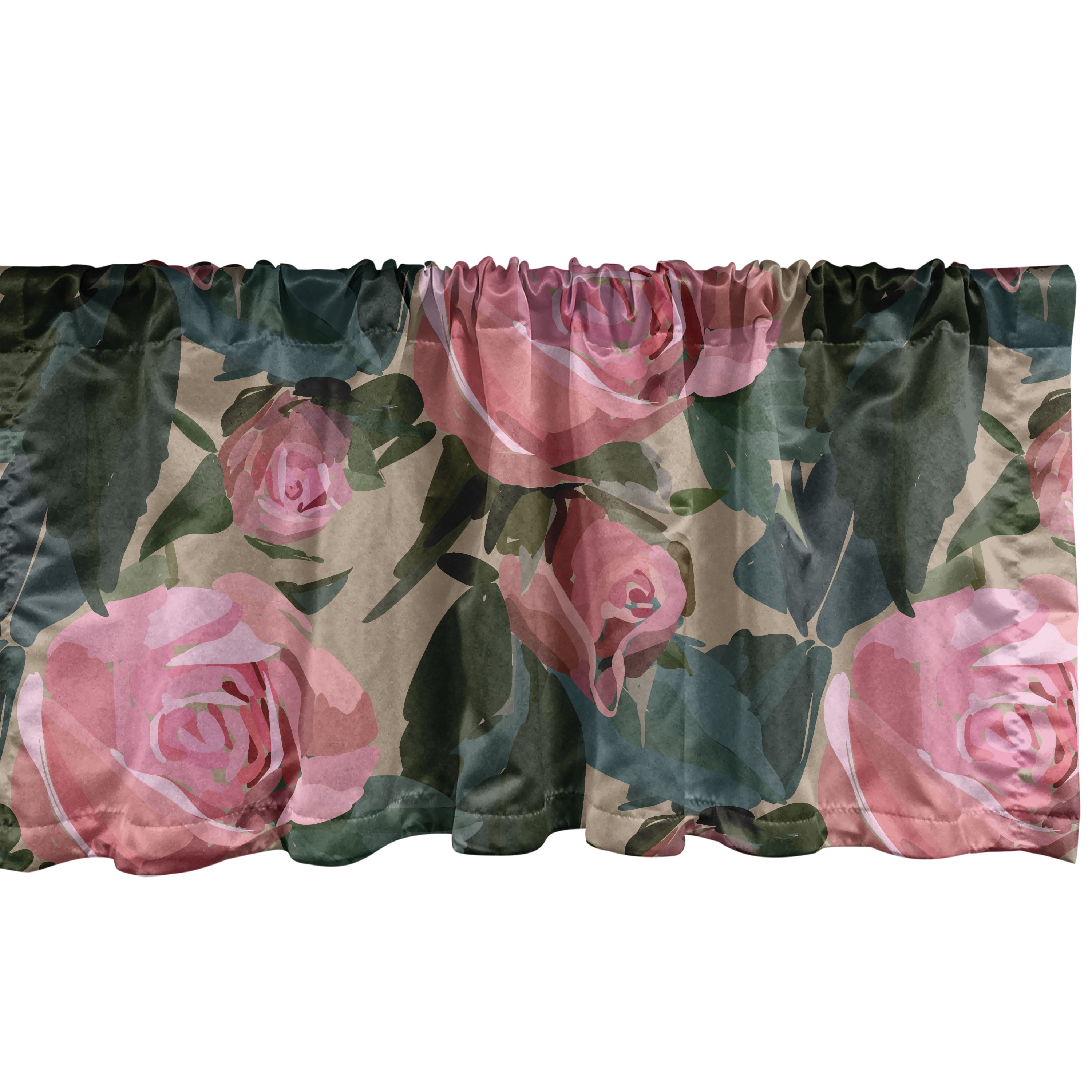 Floral Design Window Valance, Watercolor Illustrated Delicate Rose ...