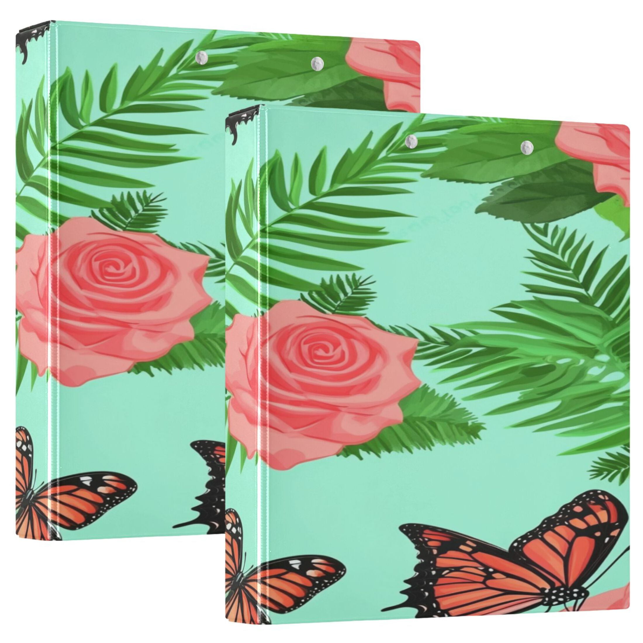 Floral Design with Butterflies 12.4x10.6in PVC Round Ring Binders, 2 ...