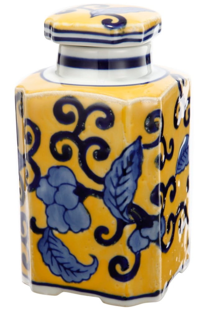 Floral Designed Yellow Jar with Lid - Walmart.com