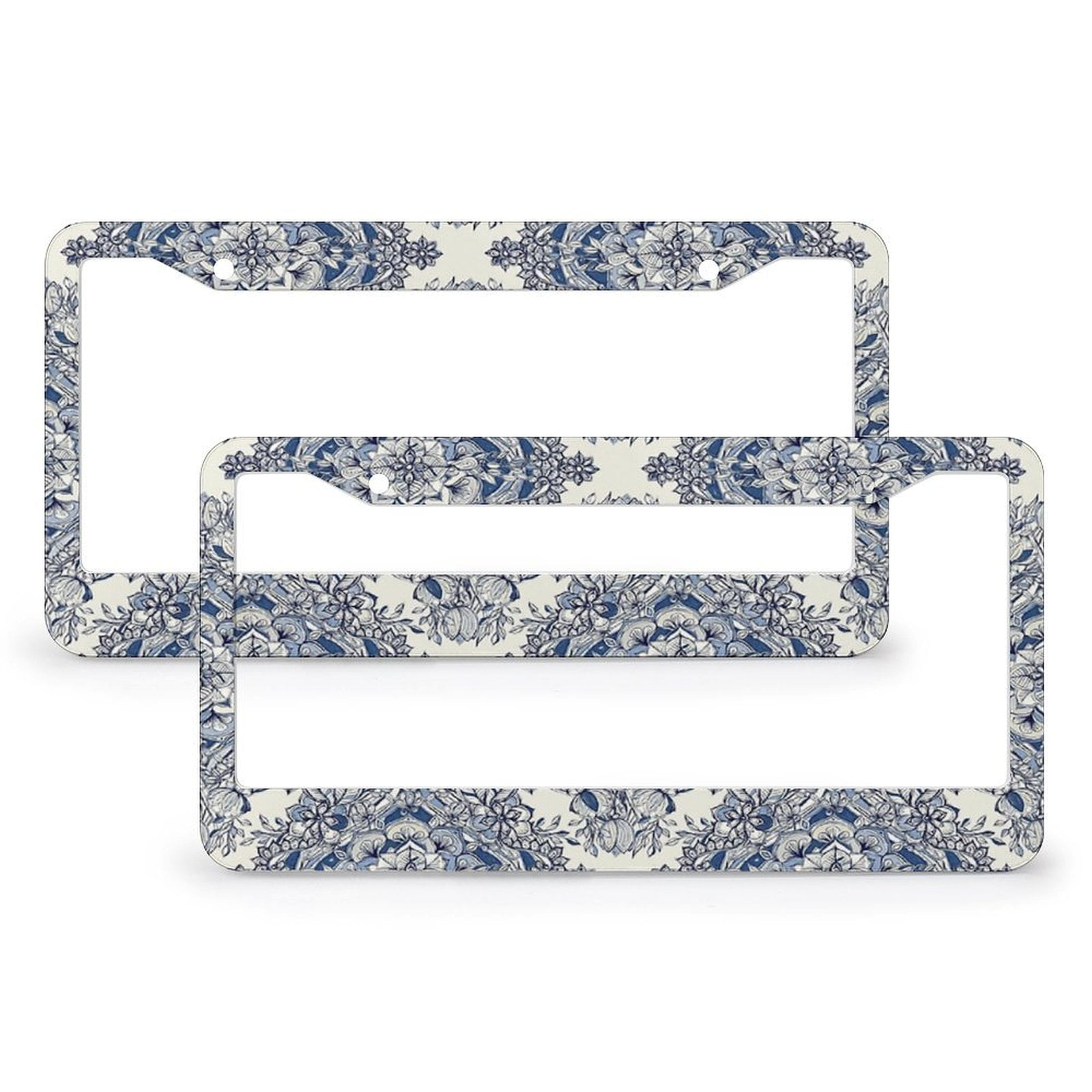 Floral Diamond Doodle In Dark Blue And Cream License Plate Frames ...