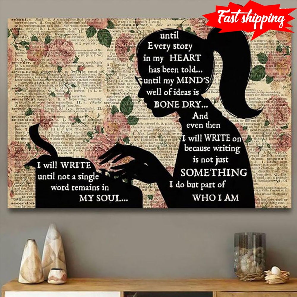 Floral Dictionary Theme Female Writer With Glasses Typing On Typewriter ...