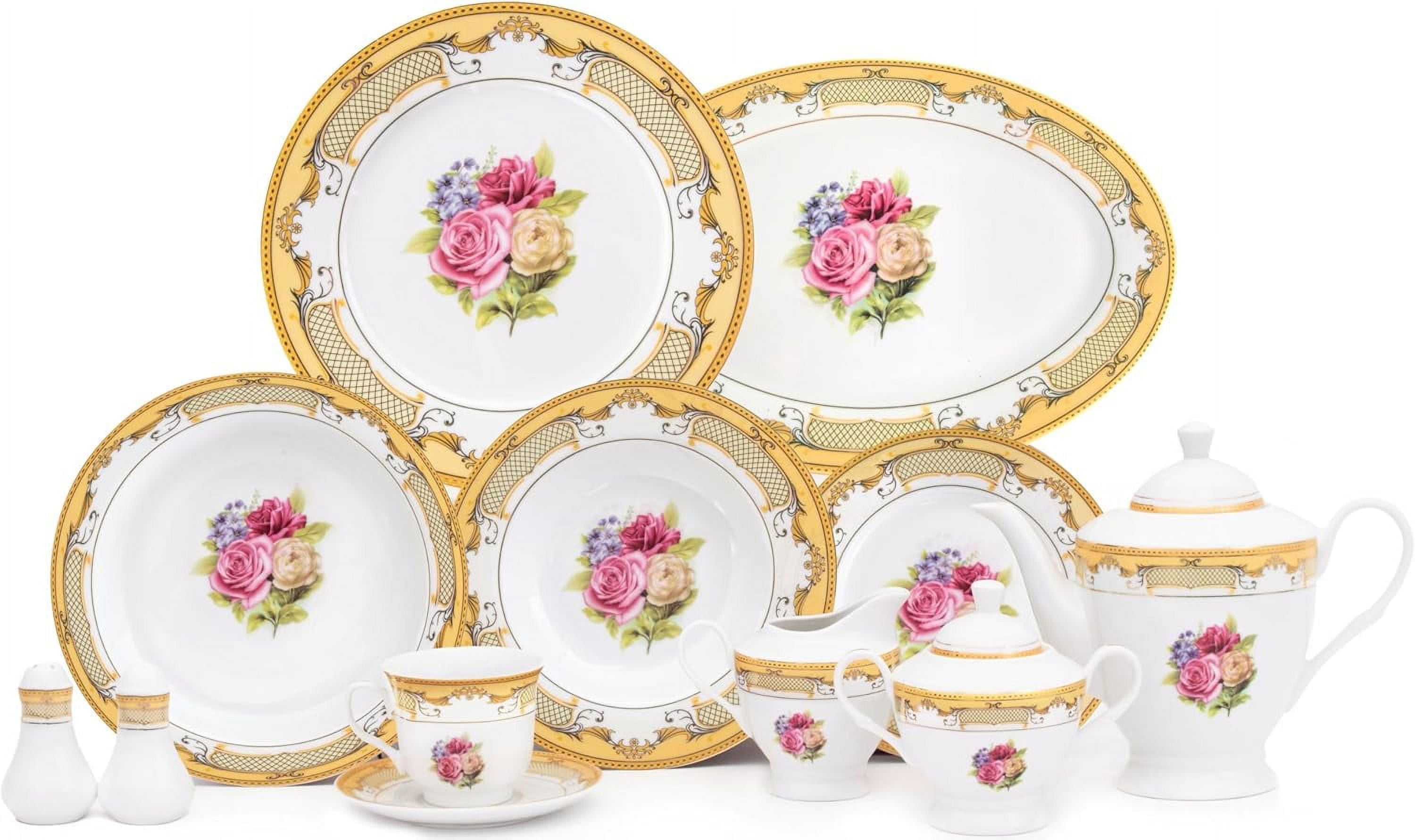 Floral Dinnerware Sets for 8 - White and Gold 49 Piece Vintage ...