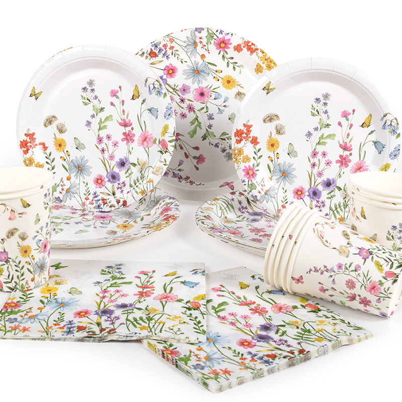Floral Disposable Plates and Napkins - Wildflower Paper Tableware Set ...