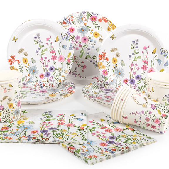 96 Pieces Sage Green Floral Party Supplies Elegant Floral Disposable ...