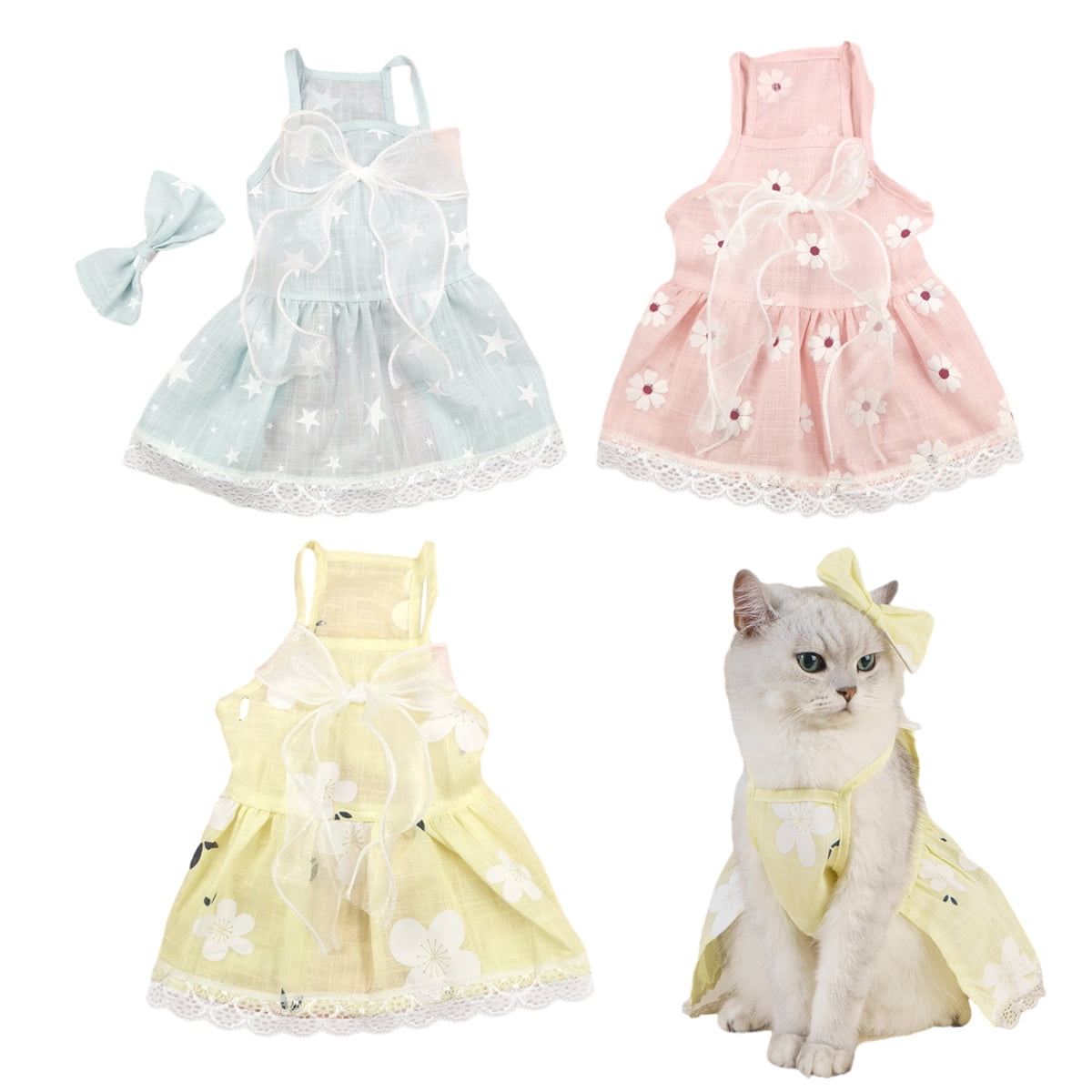 Floral Dog Cat Dress Cute Princess Dog Dresses with Bow, Lace Pet ...