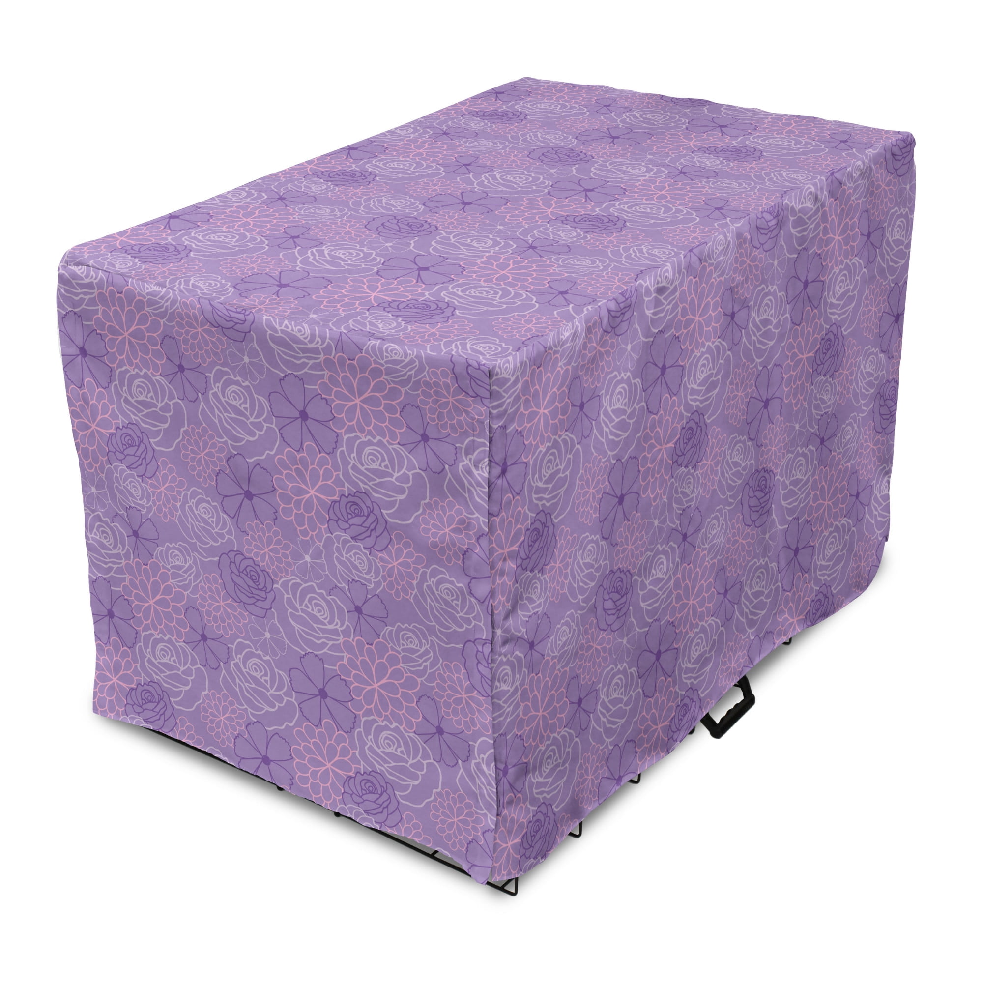 Floral Dog Crate Cover, Doodle Flower Silhouettes Rose Aster Daisy ...