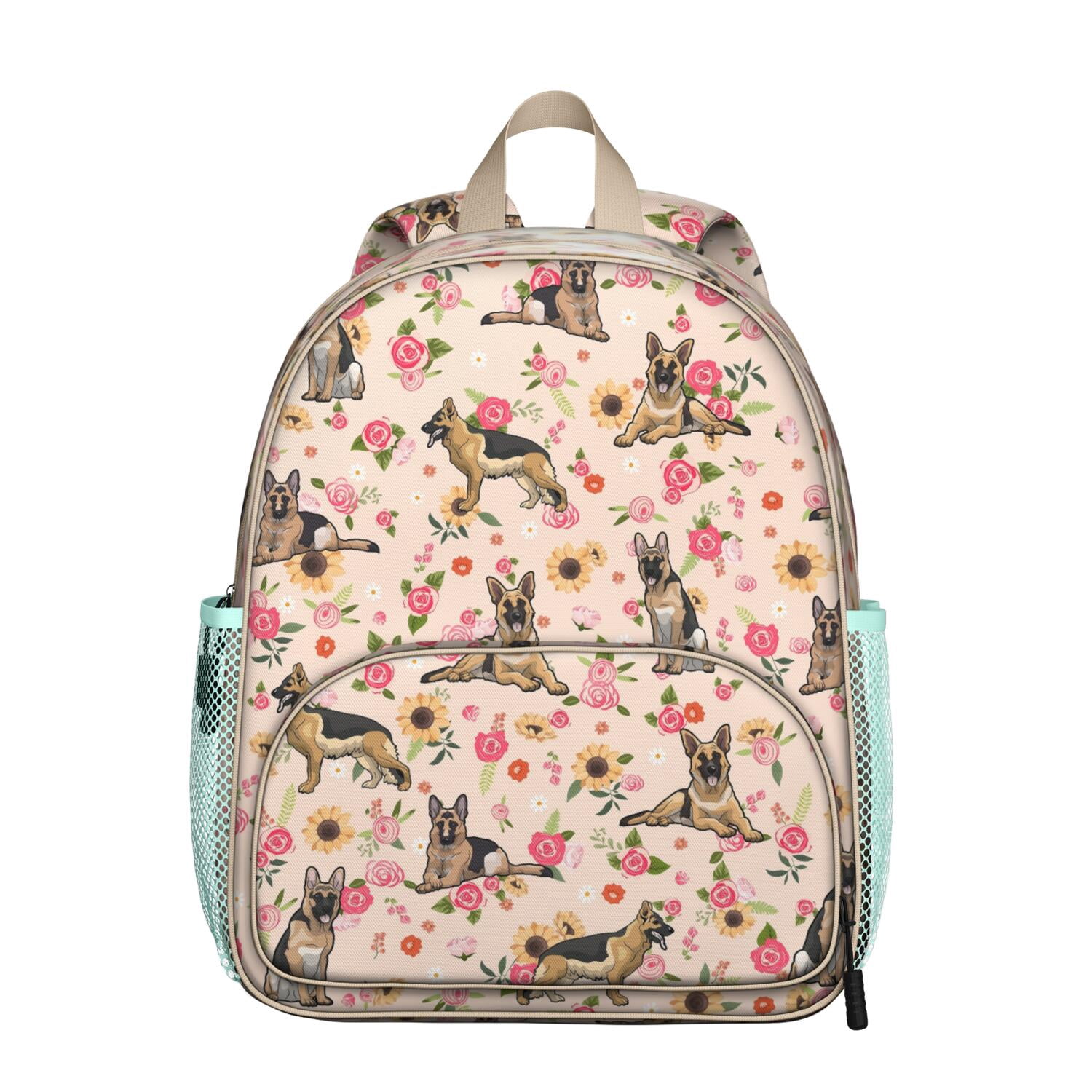 Floral Dog Design Student Backpack – Adorable Puppy Paw Print with Bone ...