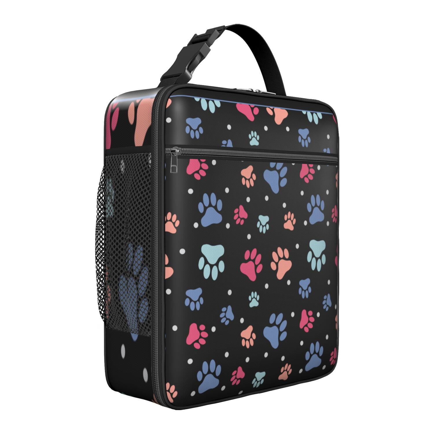 Floral Dog Design Thermal Lunch Box Tote, Paw Print and Puppy Patterned ...