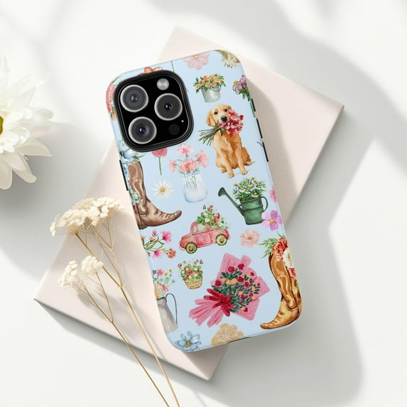 Floral Dog Phone Case Pastel Pet Design with iPhone 17 through 11 Pro ...