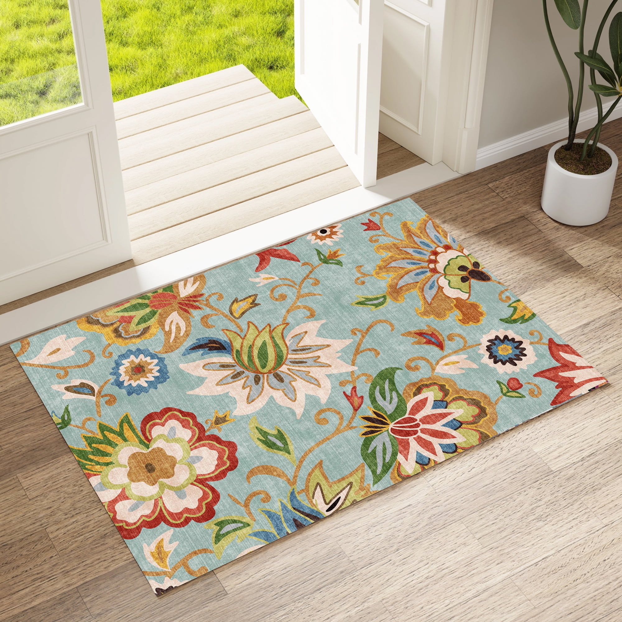 Floral Door Mat Indoor Entrance, Farmhouse Area Rug 2x3 Entryway Rug ...