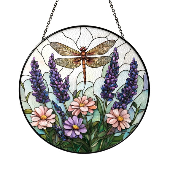 Floral Dragonfly Faux Stained Glass Window Hanging - Walmart.com