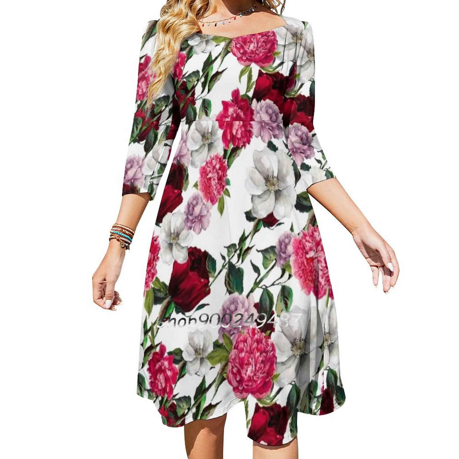 Floral Dream Evening Party Dresses Midi Sexy Dress Female Sweet One ...