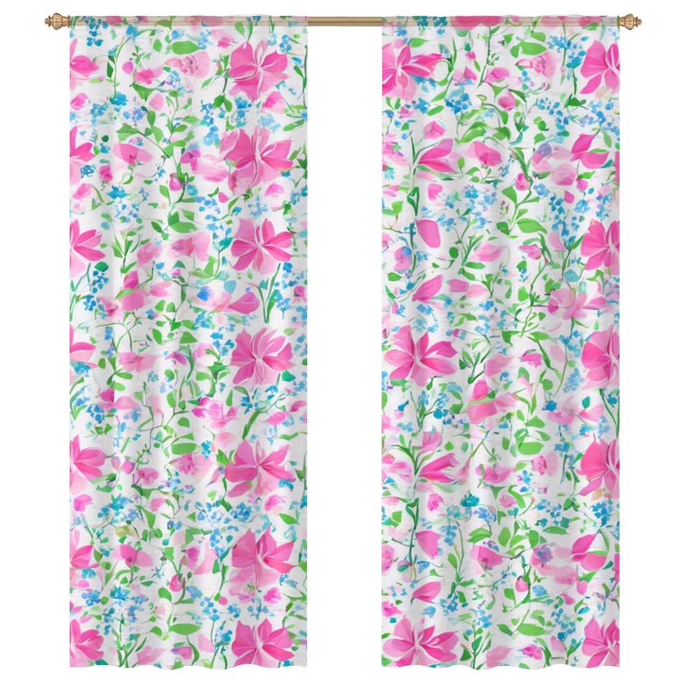 Floral Dream Garden Sheer Window Curtains for Living Room Kitchen ...