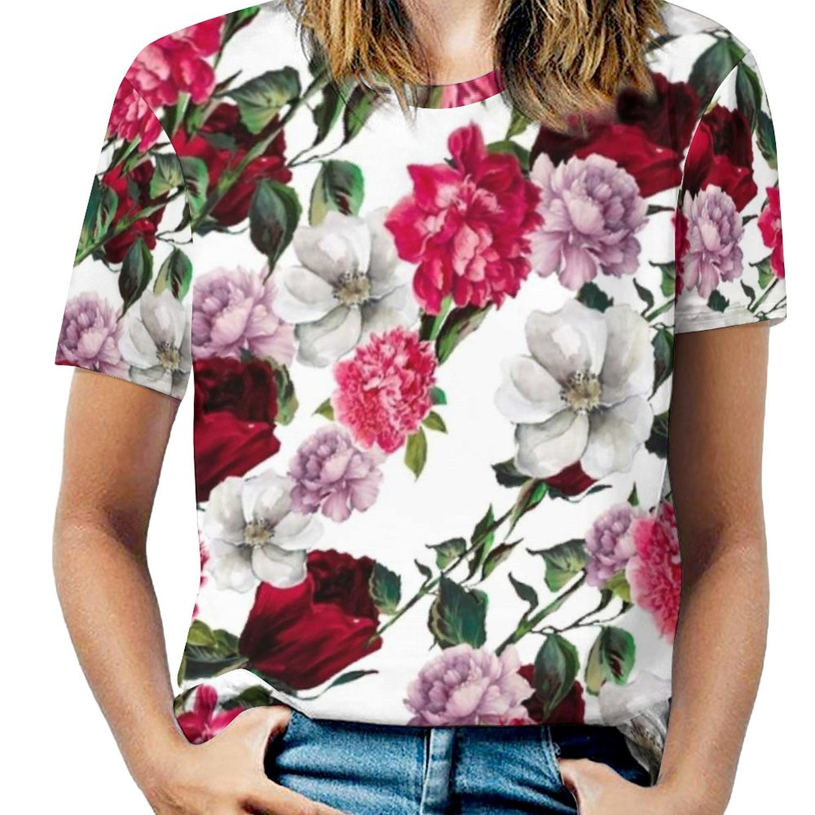 Floral Dream Women Zipper Sexy Printed Vintage T Shirts Tops Full Print ...