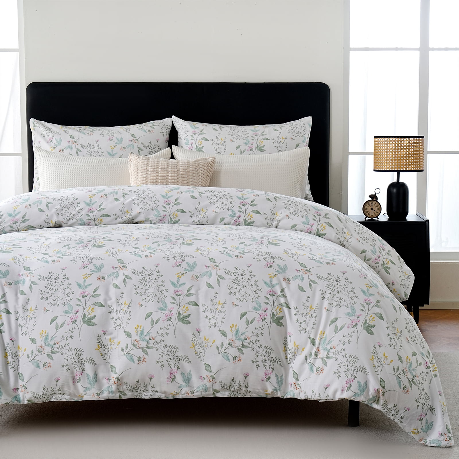 Floral Duvet Cover - 100% Natural Cotton Breathable Bedding Set with ...