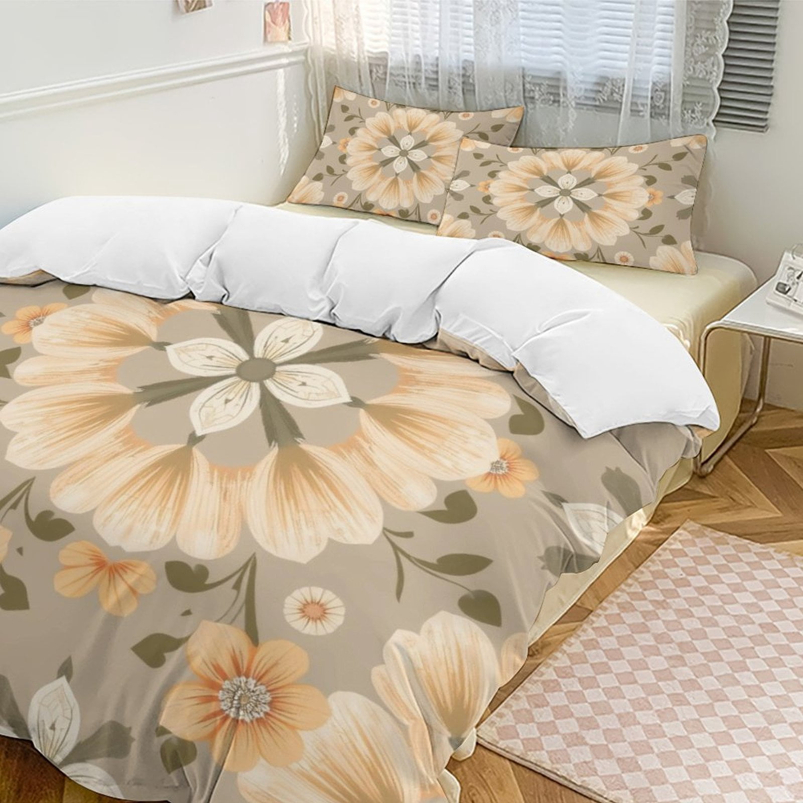 Floral Duvet Cover Bedding Set for Boys Kids Women Men Modern Polyester ...