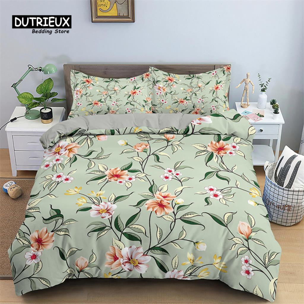 Floral Duvet Cover Flower Leaves King Bedding Set Spring Blossom Gard ...