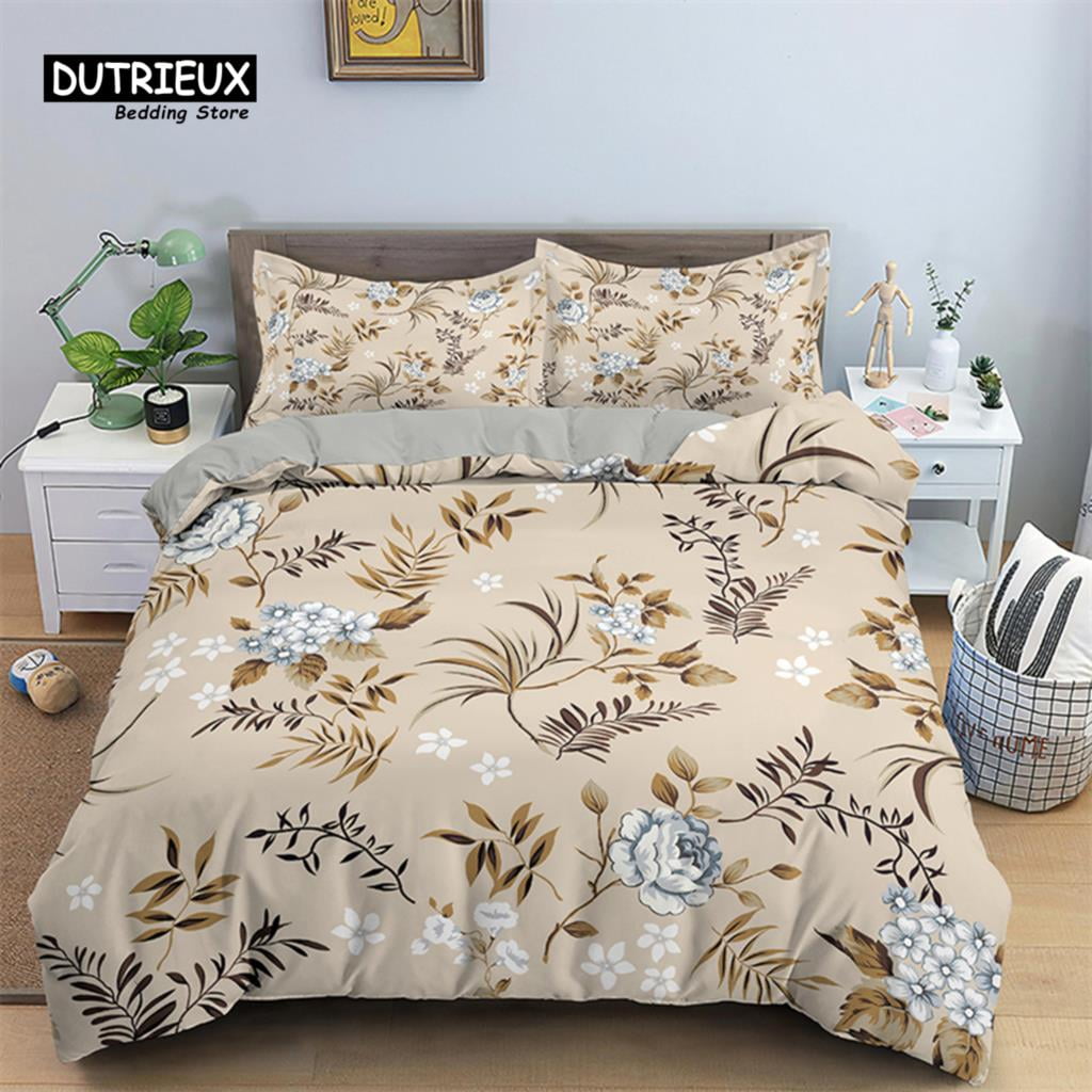 Floral Duvet Cover Flower Leaves King Bedding Set Spring Blossom Gard ...
