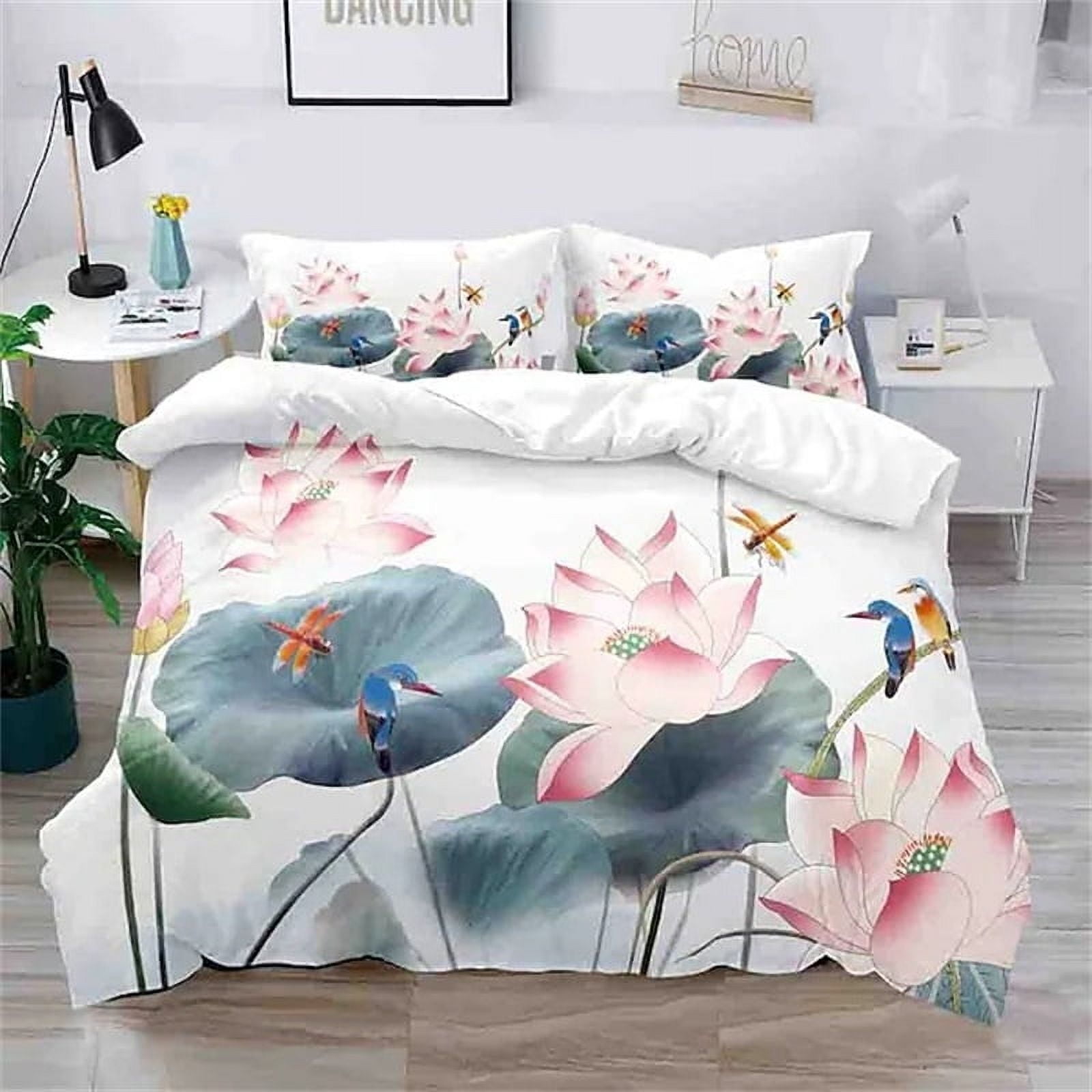 Floral Duvet Cover King Microfiber 3D Botanical Blossom Flowers Bedding Set Luxury Geometric ...